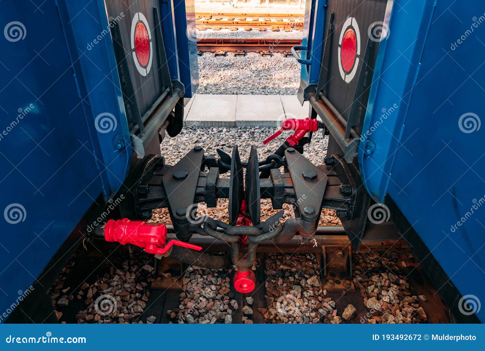 Coupling Between Two Train Carriages In Narrow-gauge Railway Royalty ...