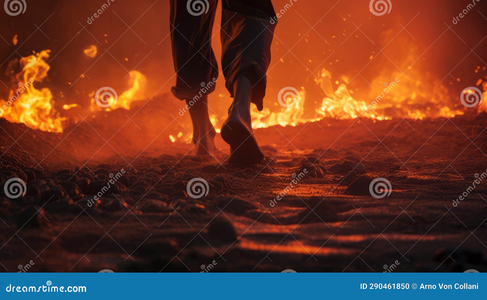 Courage in Every Step: Walking Fearlessly on Hot Glowing Coals Stock ...