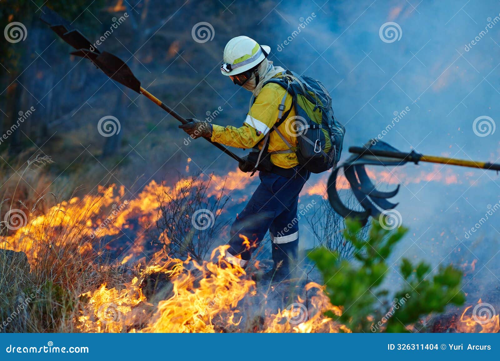 Courage, Flame and Firefighter in Forest for Emergency, Disaster ...