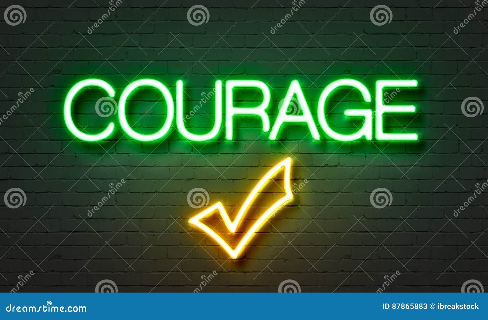 Courage Neon Sign on Brick Wall Background. Stock Image - Image of ...