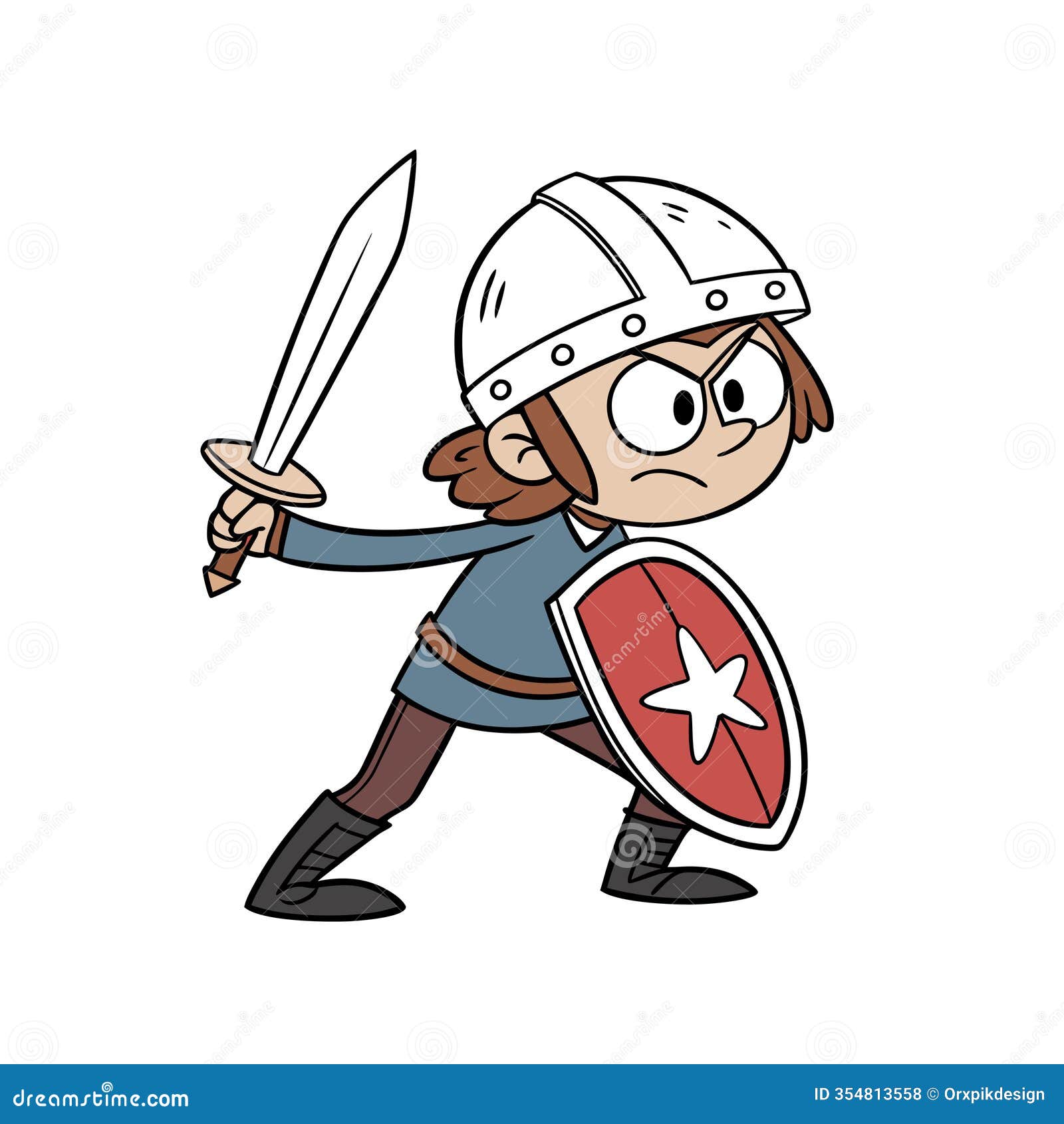 Courageous Boy with Shield stock illustration. Illustration of dynamic ...