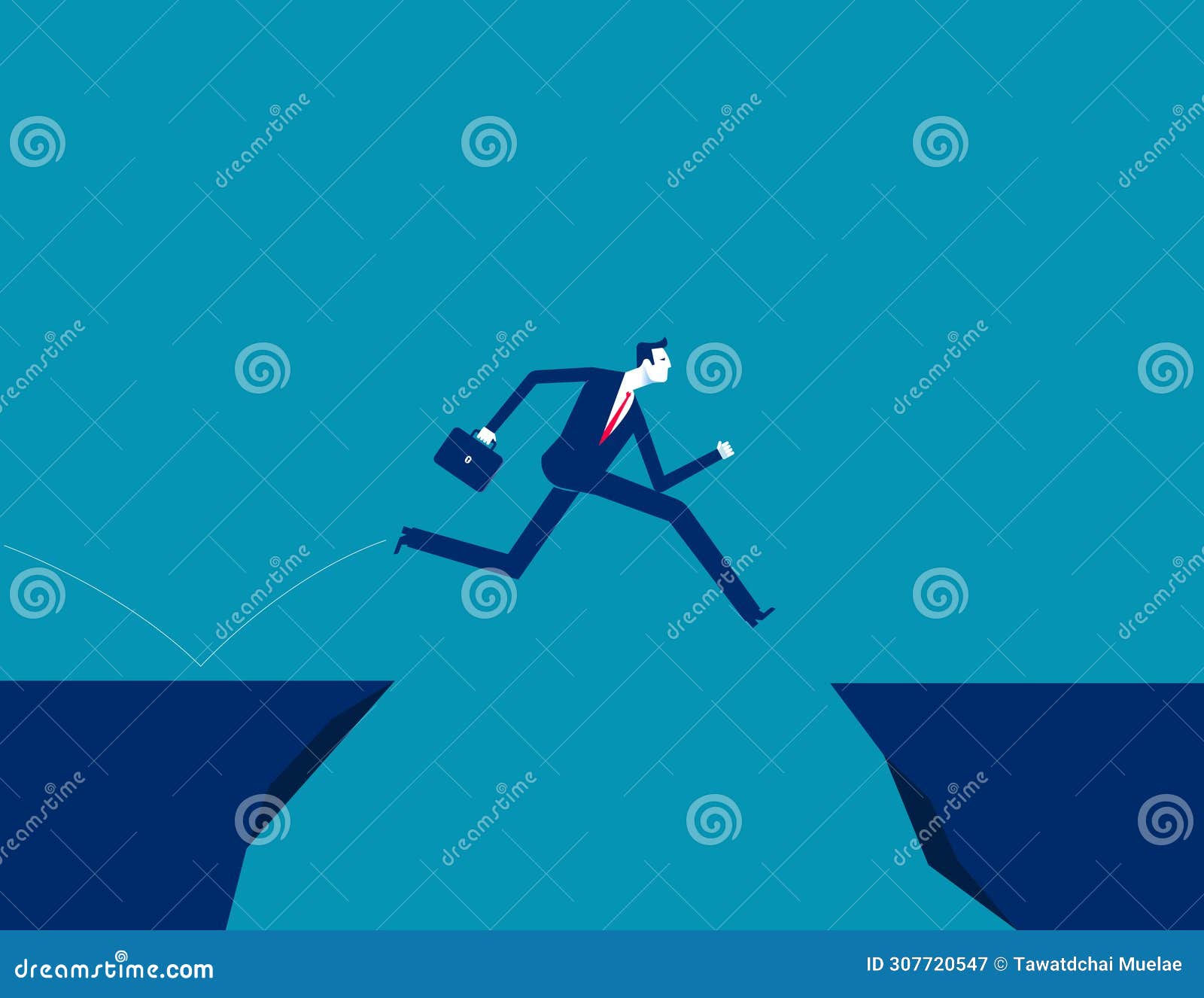 Courageous Jump Over a Gap from Cliff. Vector Illustration Concept ...