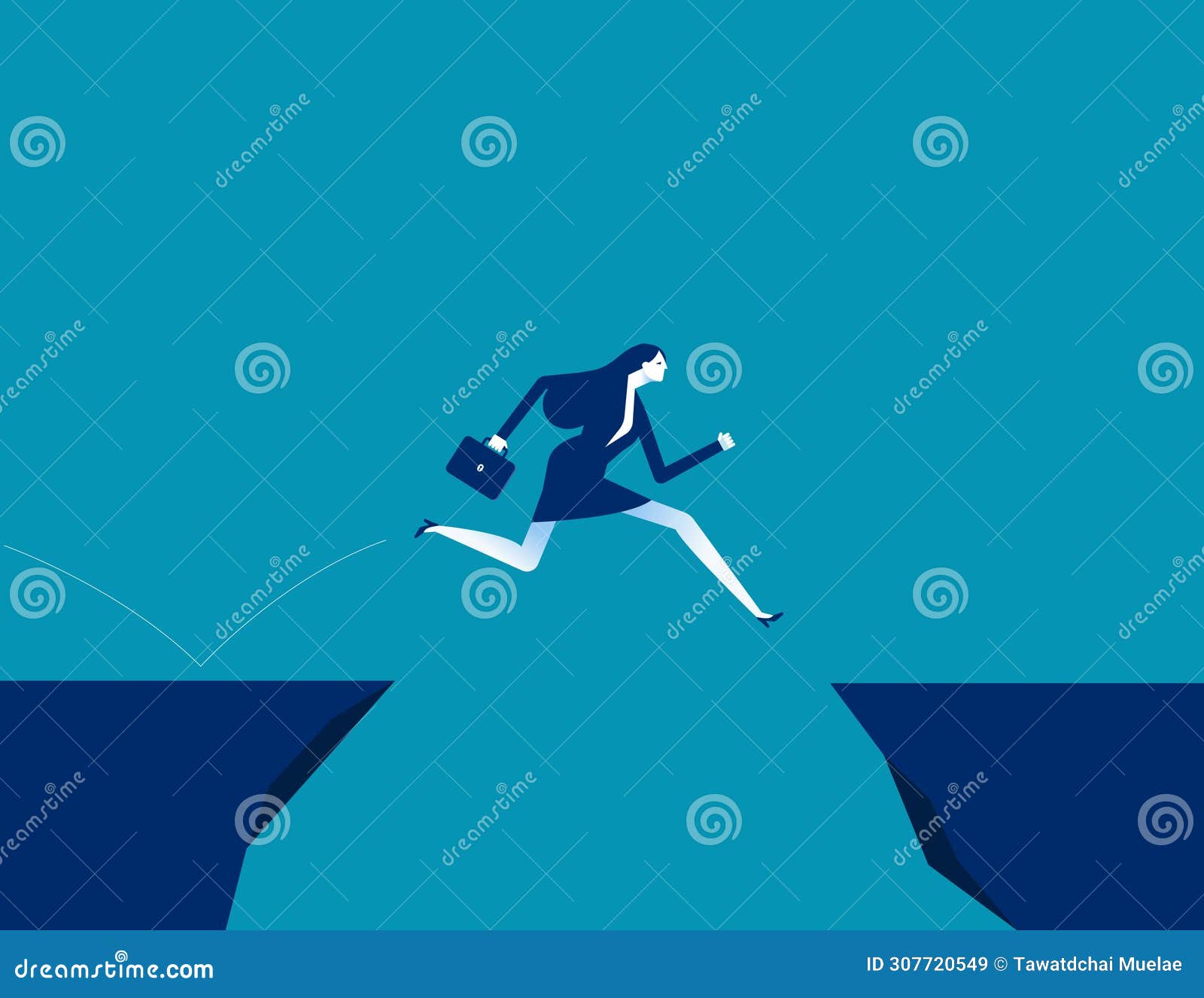 Courageous Jump Over a Gap from Cliff. Vector Illustration Concept ...