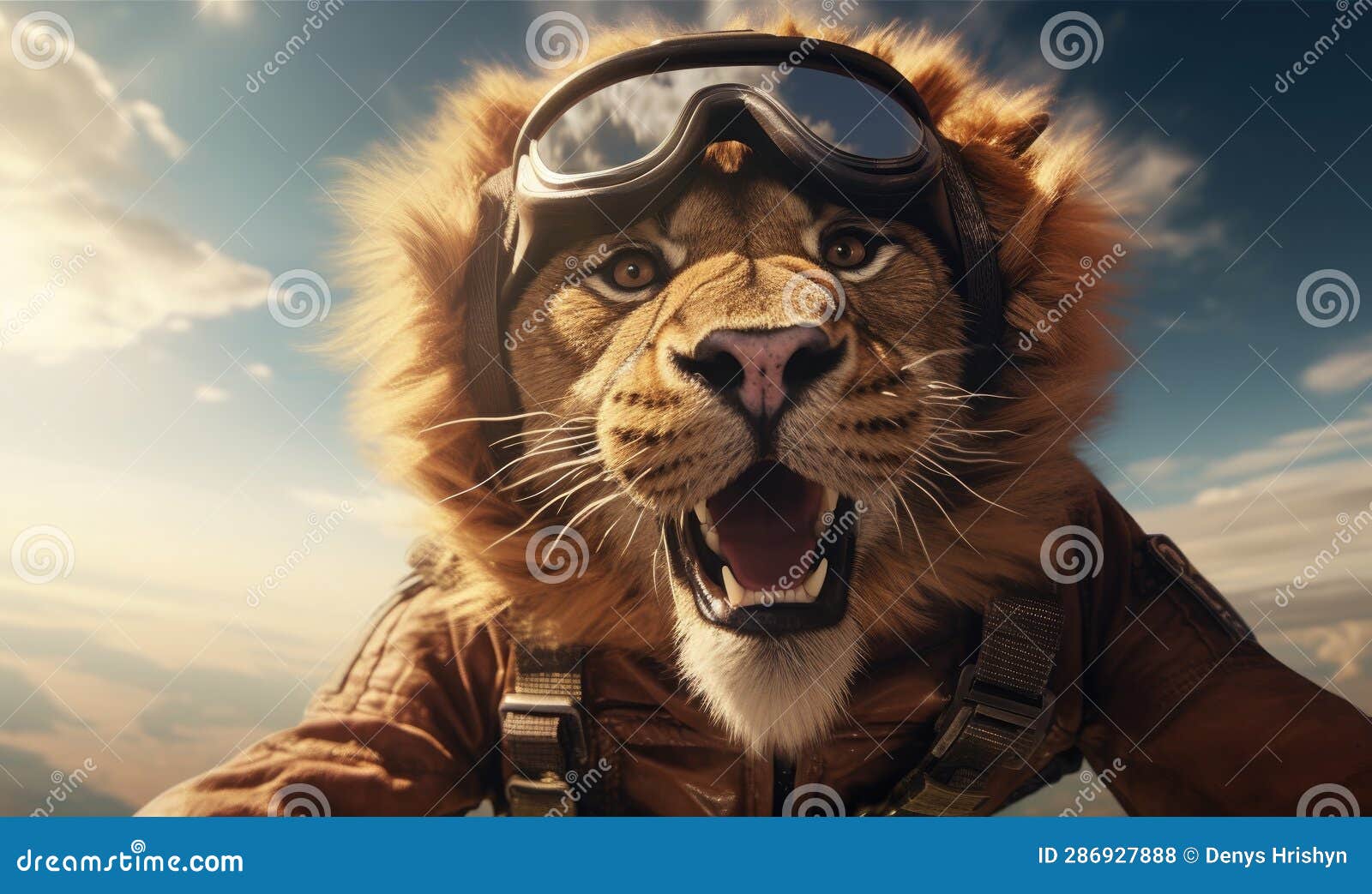 A Courageous Lion Embraces the Thrill of Skydiving in the Sky Stock ...
