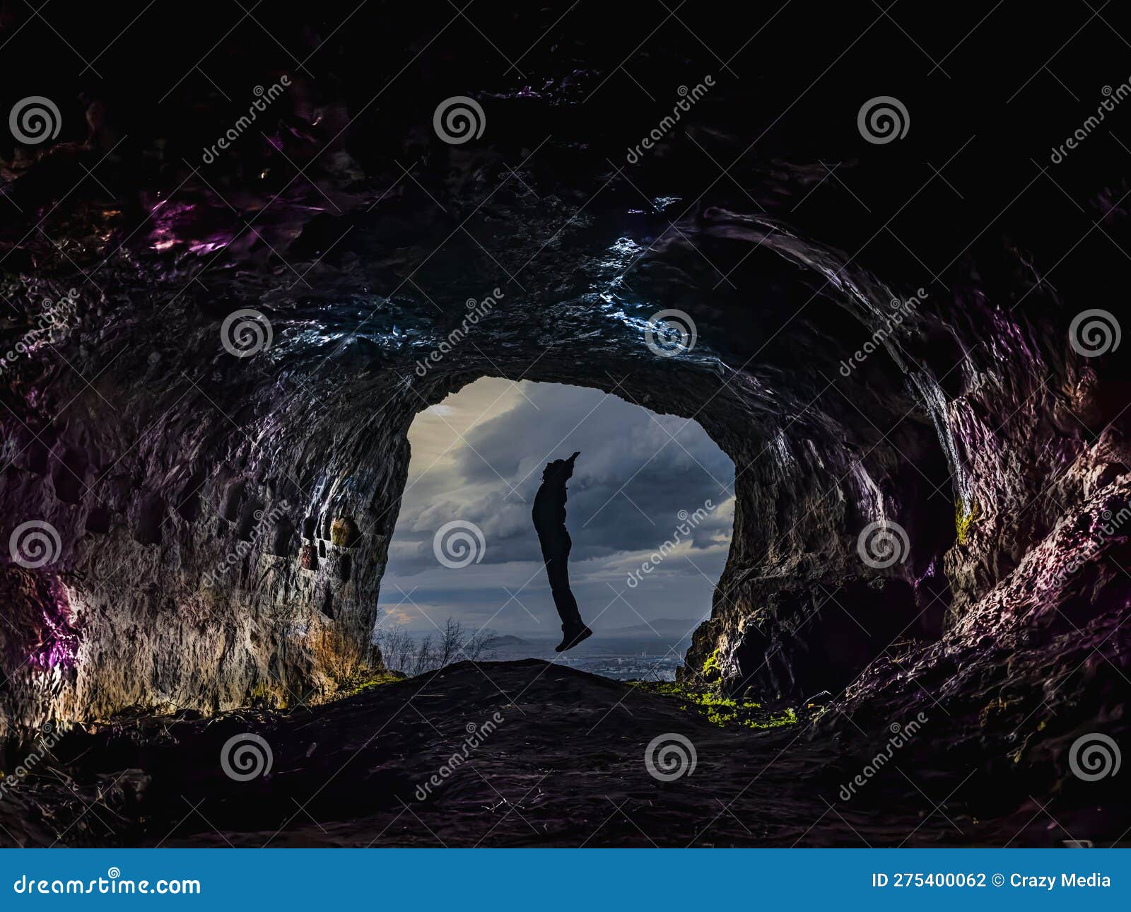 The Courageous Person S Successful Trip through Dark Caves Stock Photo ...