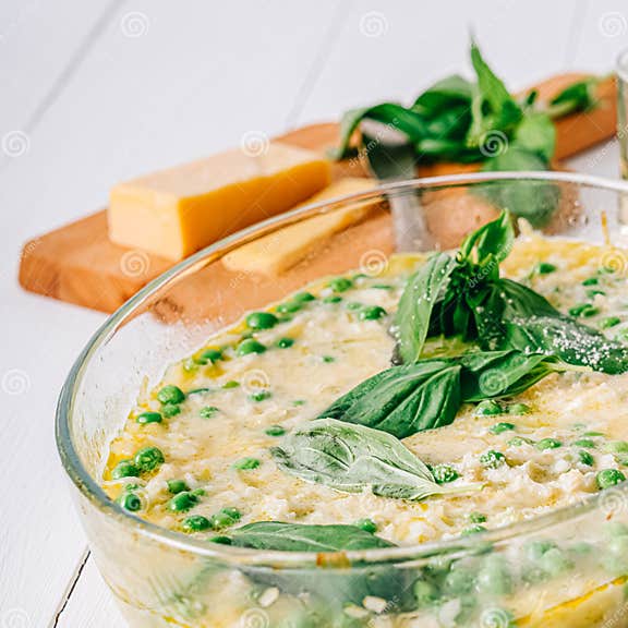 Courgette and Pea Risotto with Parmesan, Mascarpone, Basil Stock Image ...