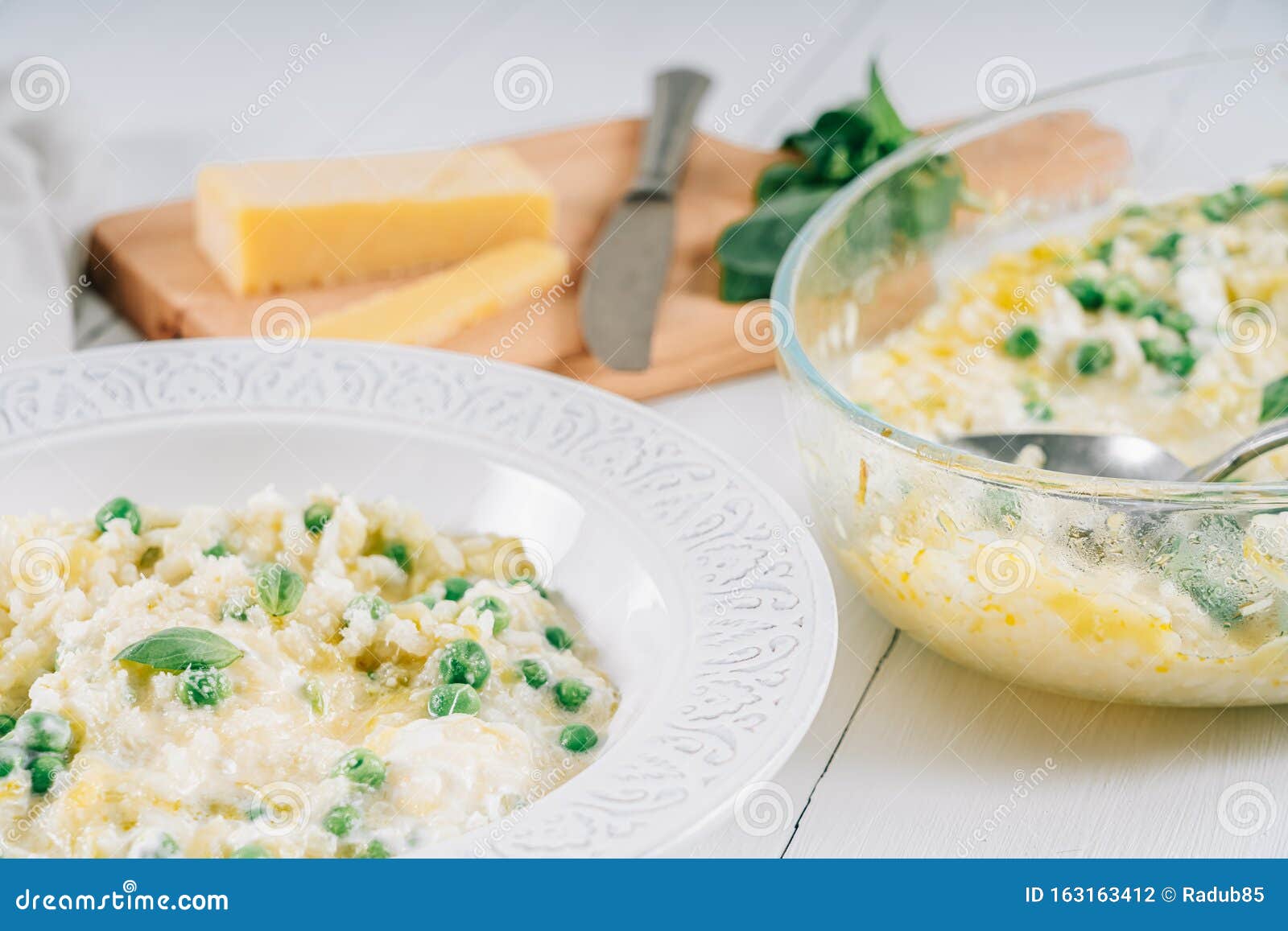 Courgette and Pea Risotto with Parmesan, Mascarpone, Basil Stock Photo ...