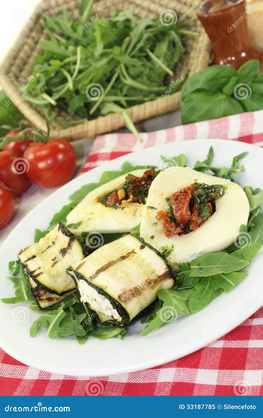 Courgette Rolls and Stuffed Mozzarella Stock Image - Image of buffet ...
