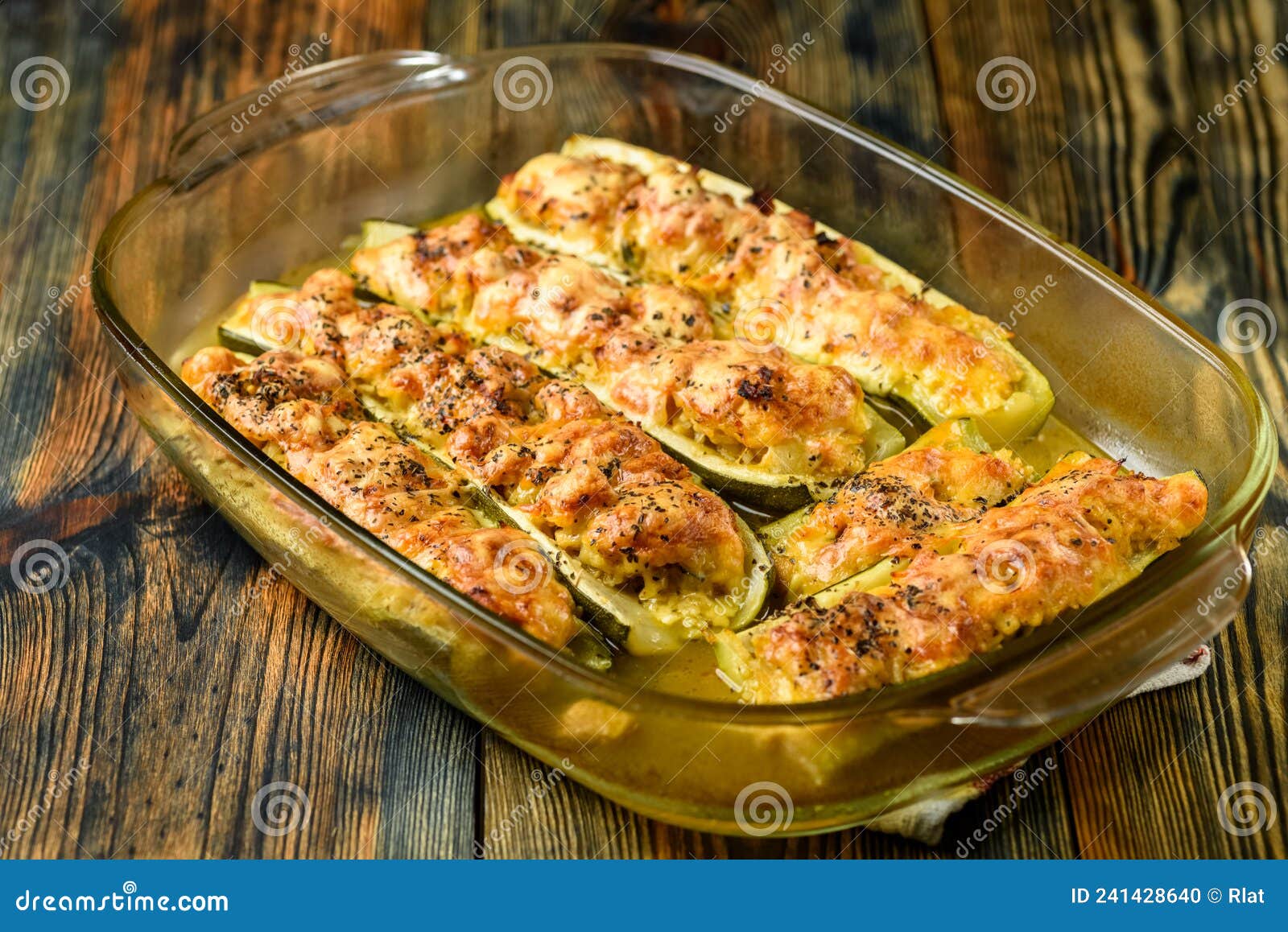 Courgettes Stuffed with Chicken and Baked with Cheese Stock Photo ...