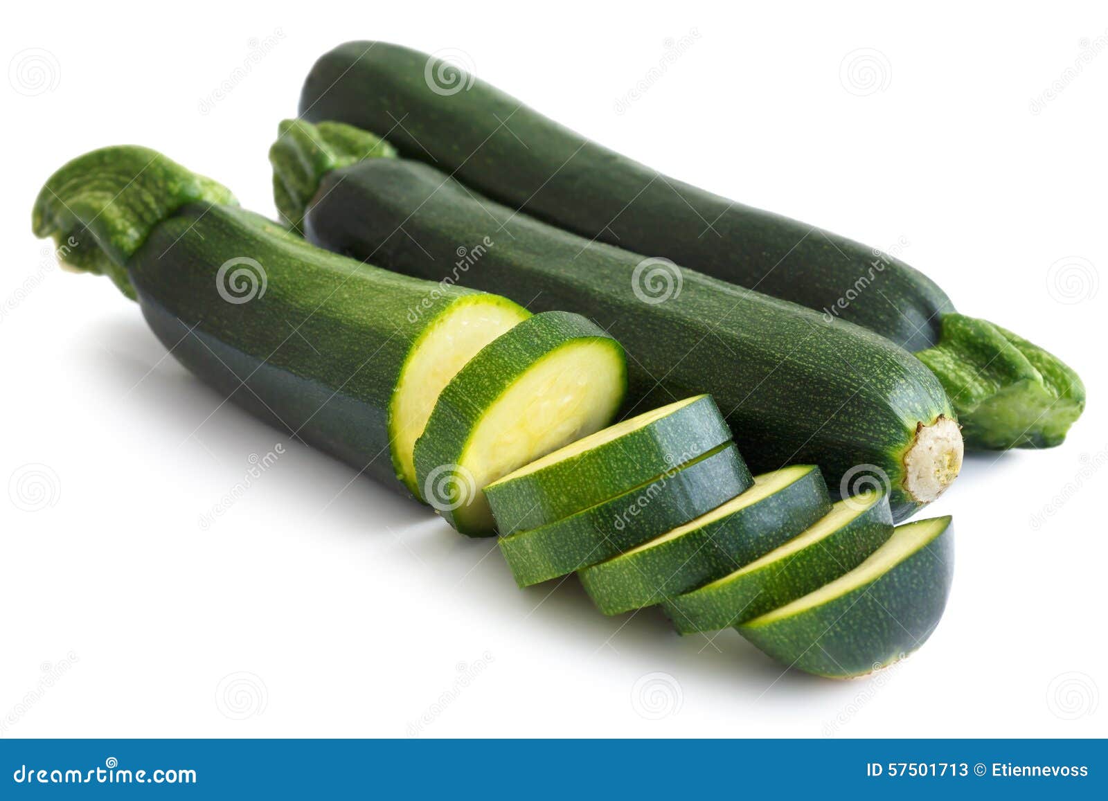 Courgettes Whole and Sliced Isolated on White. Stock Image - Image of ...