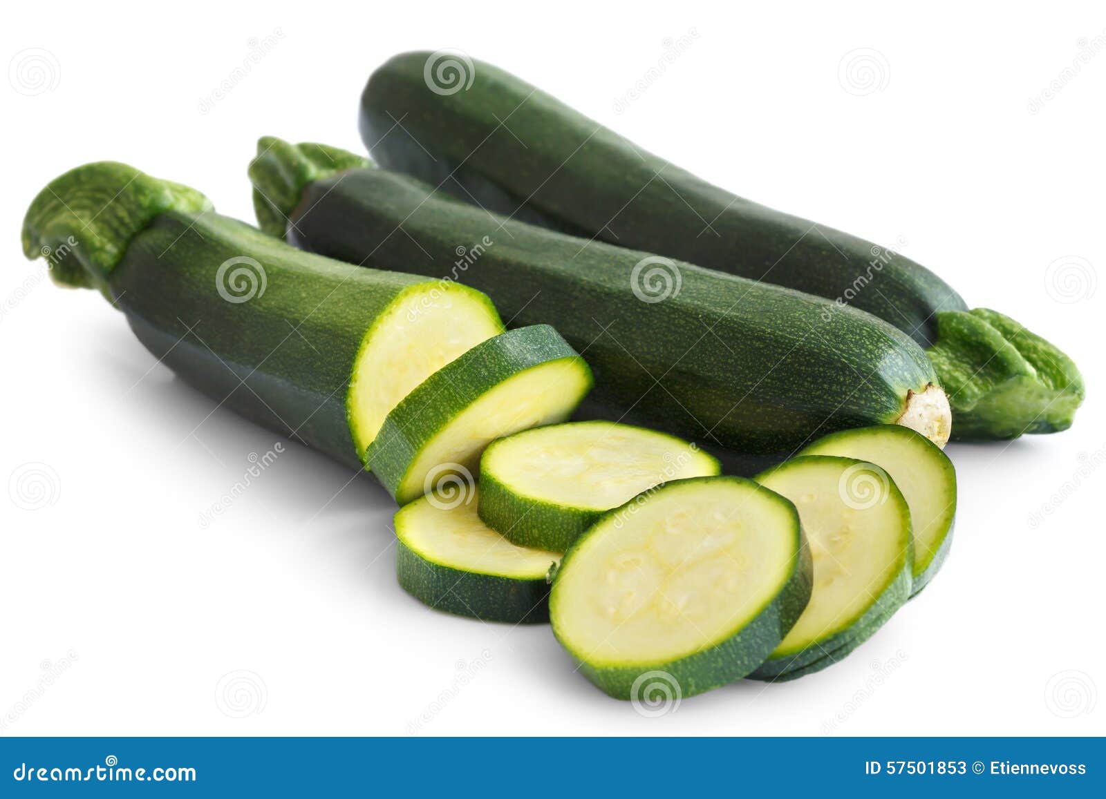 Courgettes Whole and Sliced Isolated on White. Stock Image - Image of ...