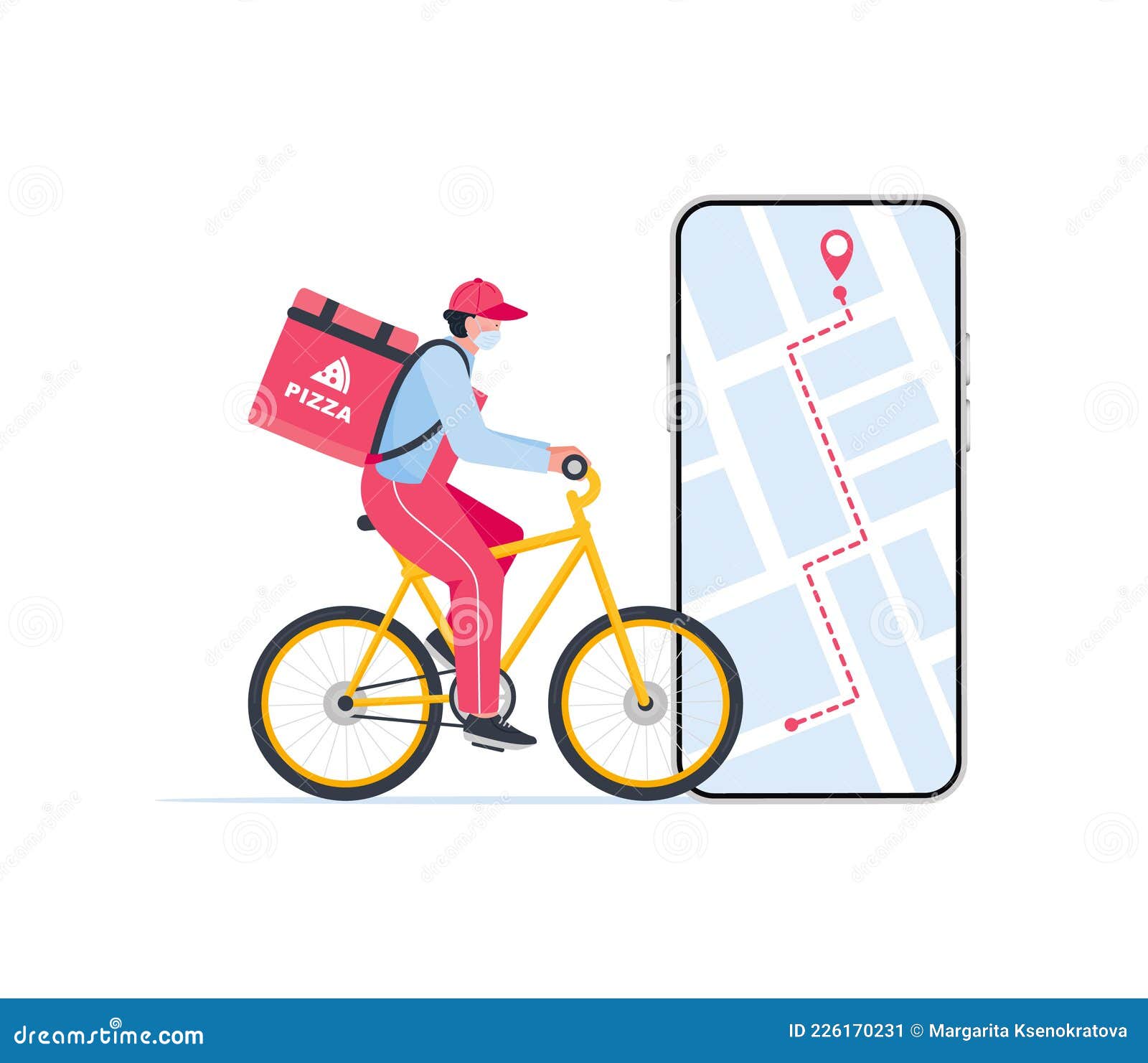 Courier on Bicycle with Parcel Box on the Back Delivering Food in City ...