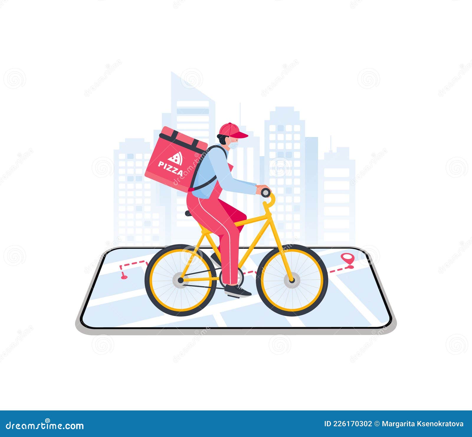 Courier on Bicycle with Parcel Box on the Back Delivering Food in City ...