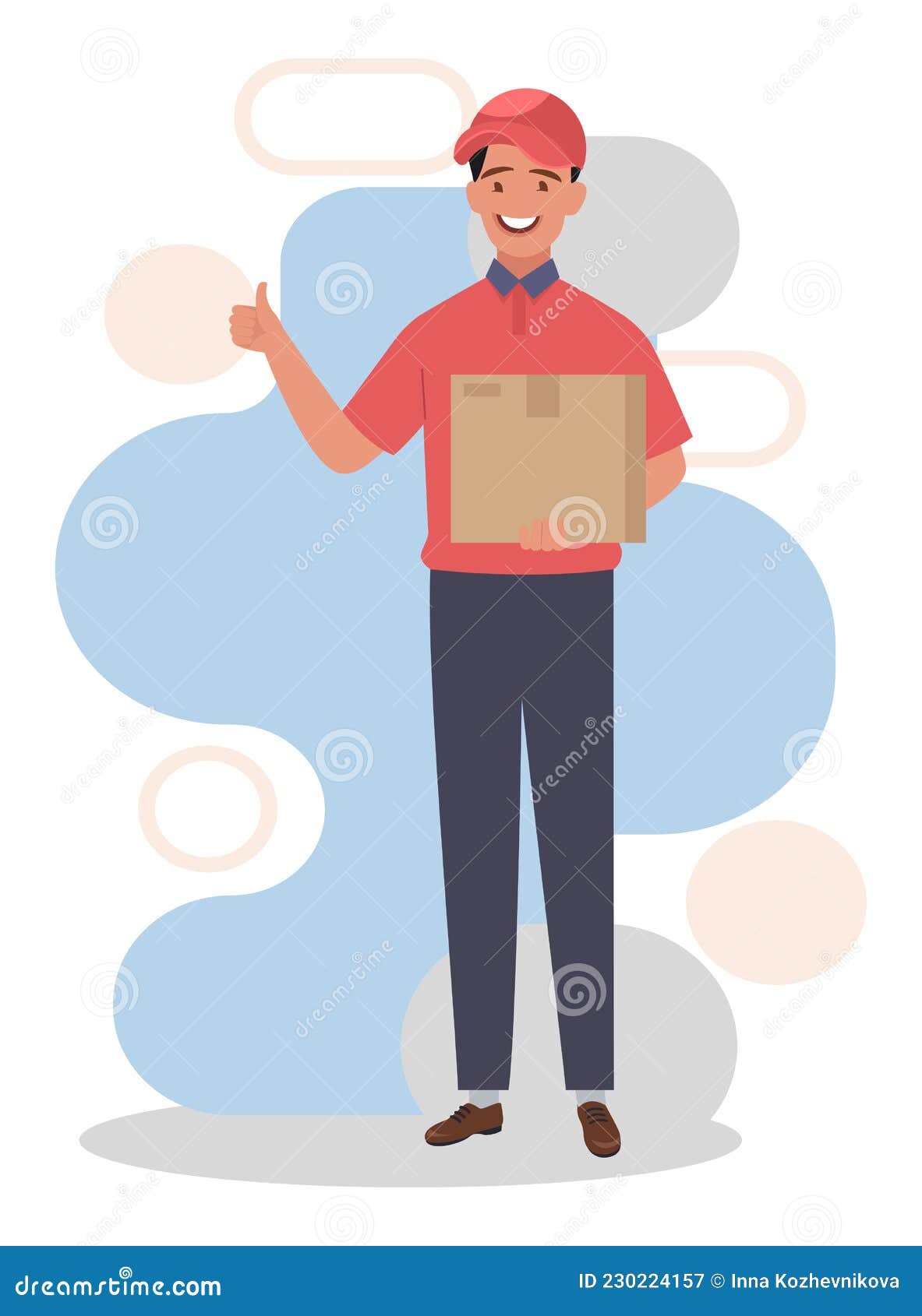 A Courier with a Box. a Young Courier in a Red Hat and Uniform Stock ...
