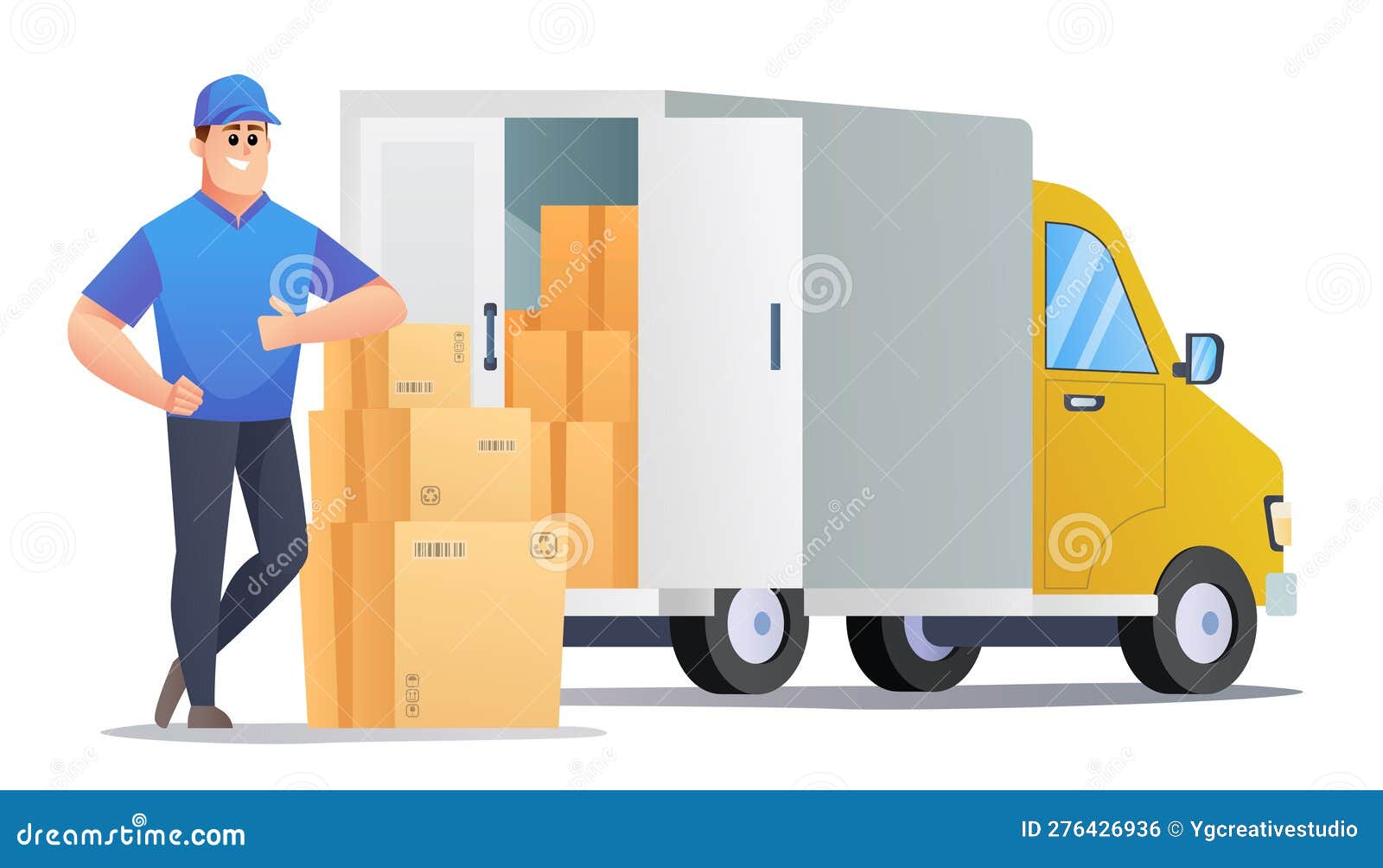 Courier Bring Packages With Van Illustration | CartoonDealer.com #276426922