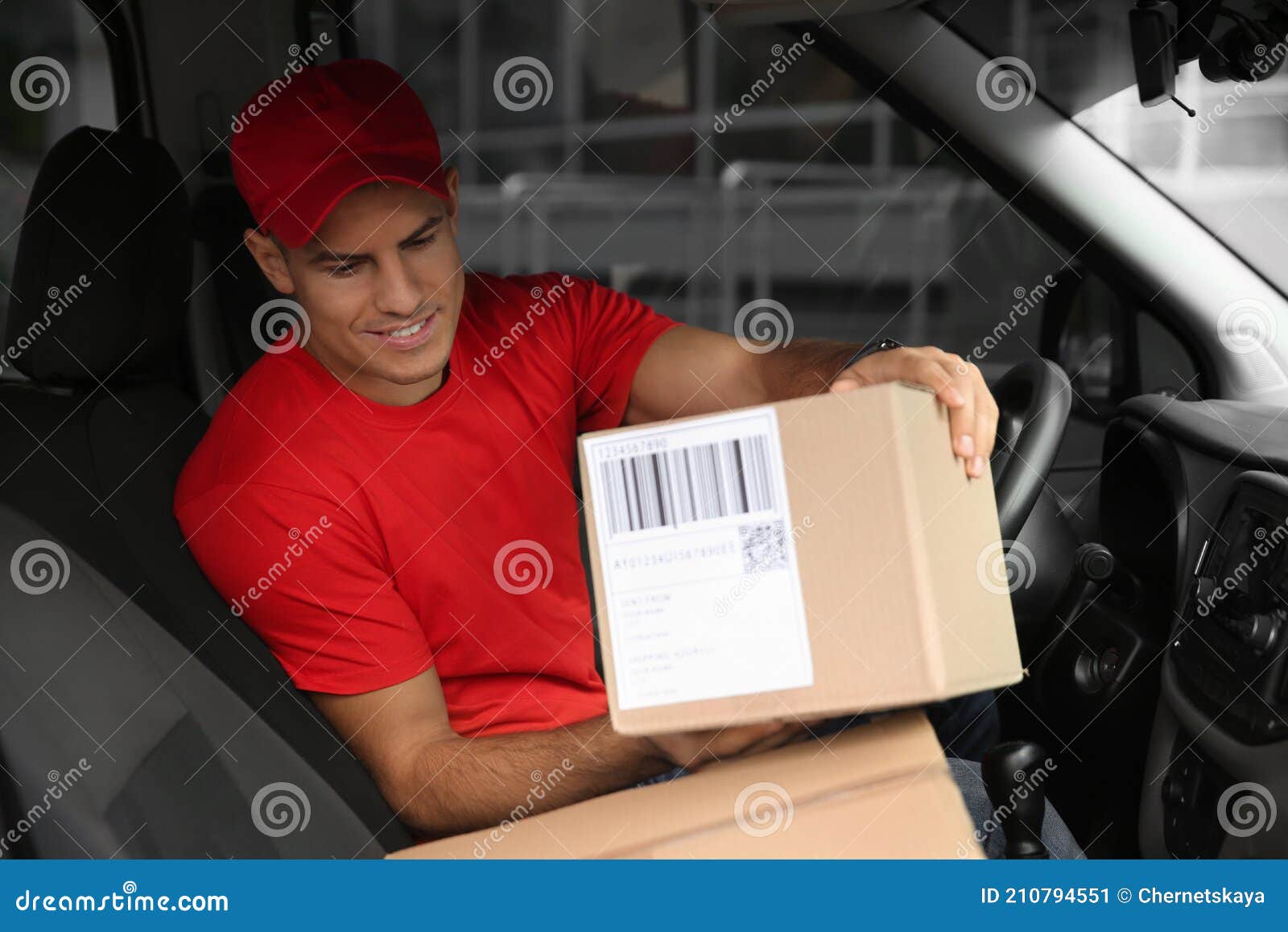 Courier in Car with Packages. Delivery Service Stock Image - Image of ...