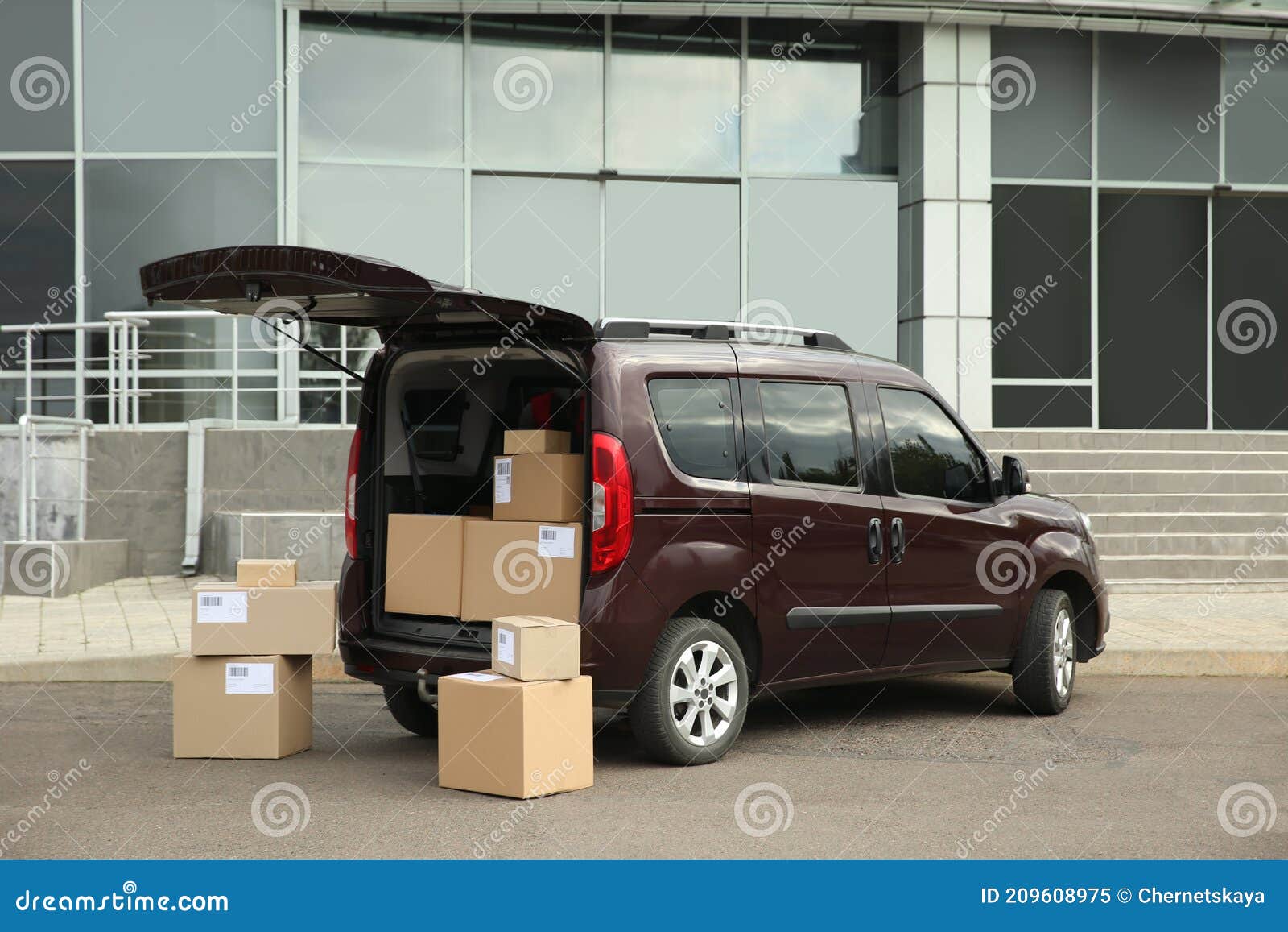 Courier Car with Packages Parked Near Office Building Stock Image ...