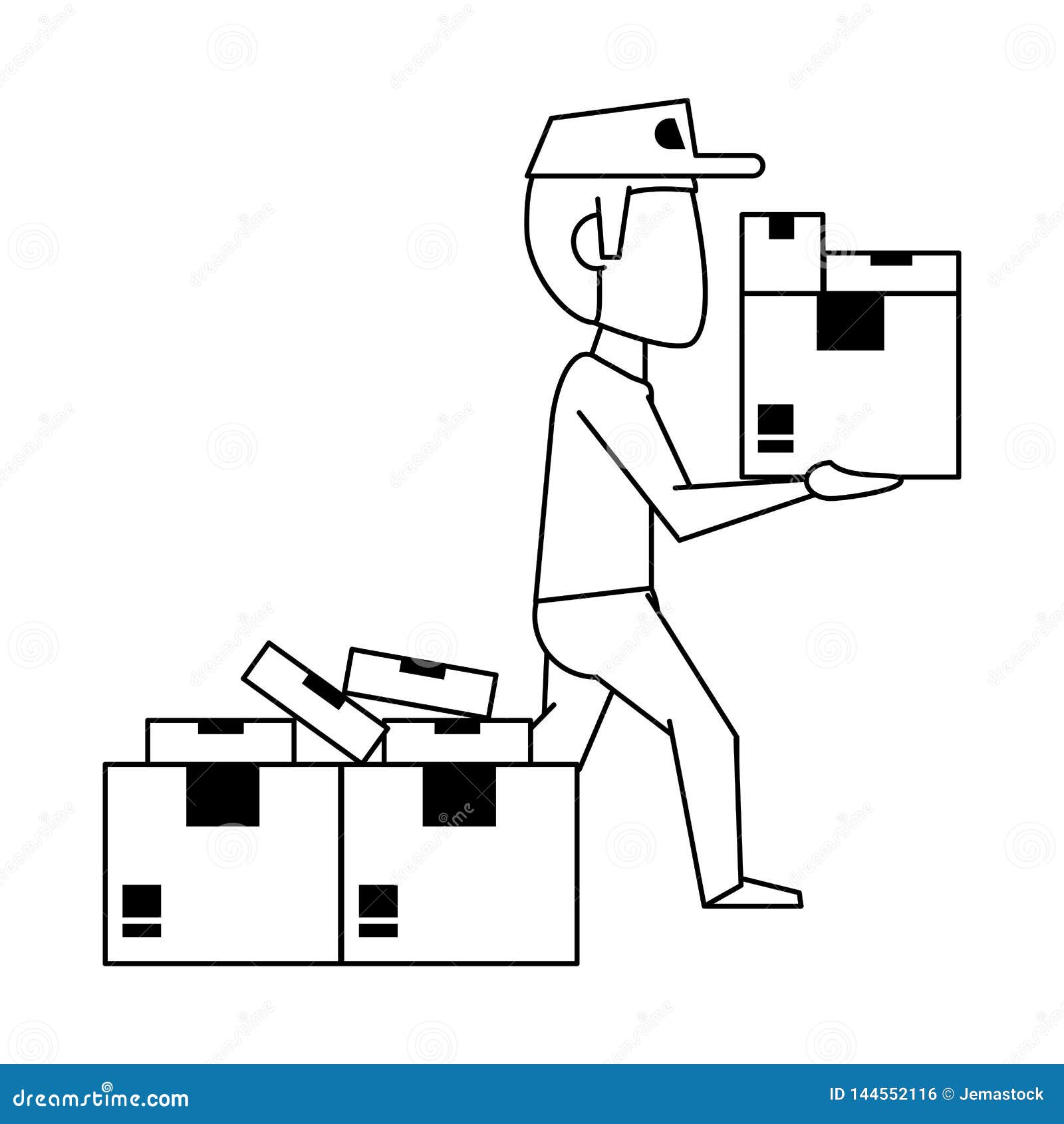 Courier with Cardboard Boxes Avatar in Black and White Stock Vector ...