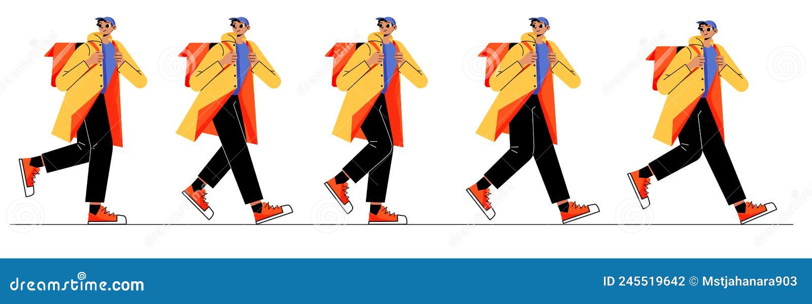 Walk Sequence Animation. Woman In Motion, Full Moving Cycle By Steps ...