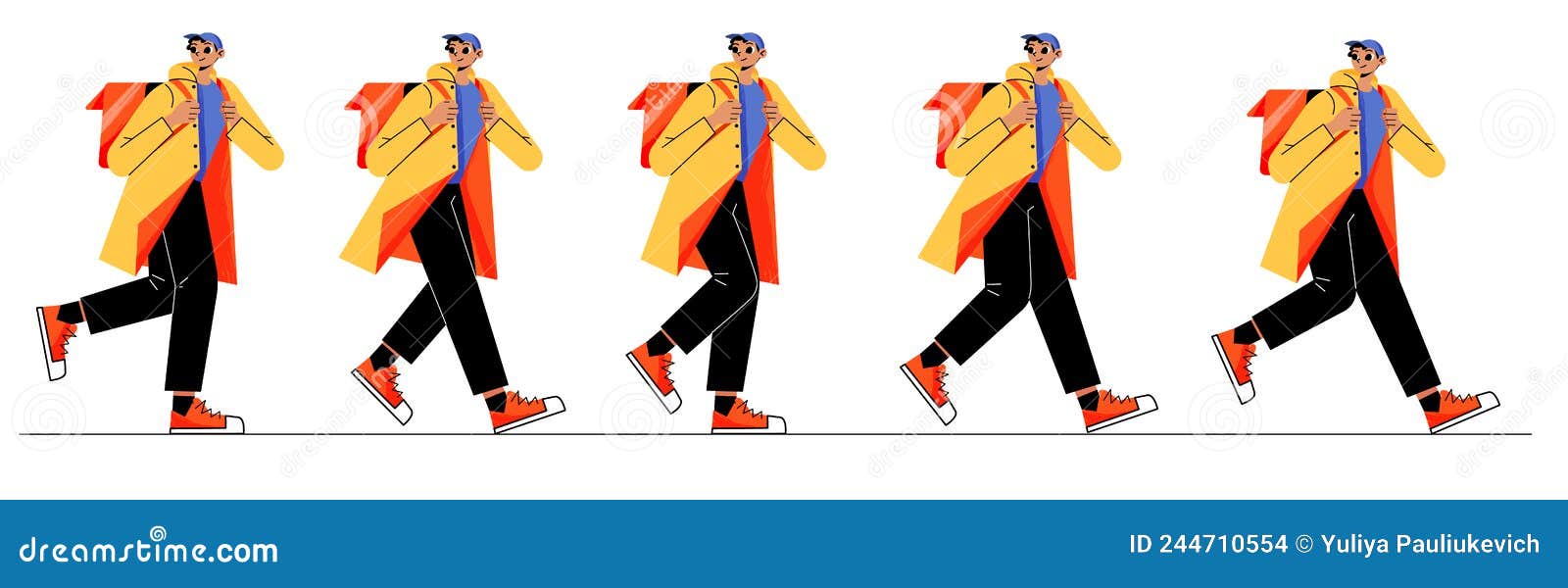 Walk Sequence Animation. Woman In Motion, Full Moving Cycle By Steps ...