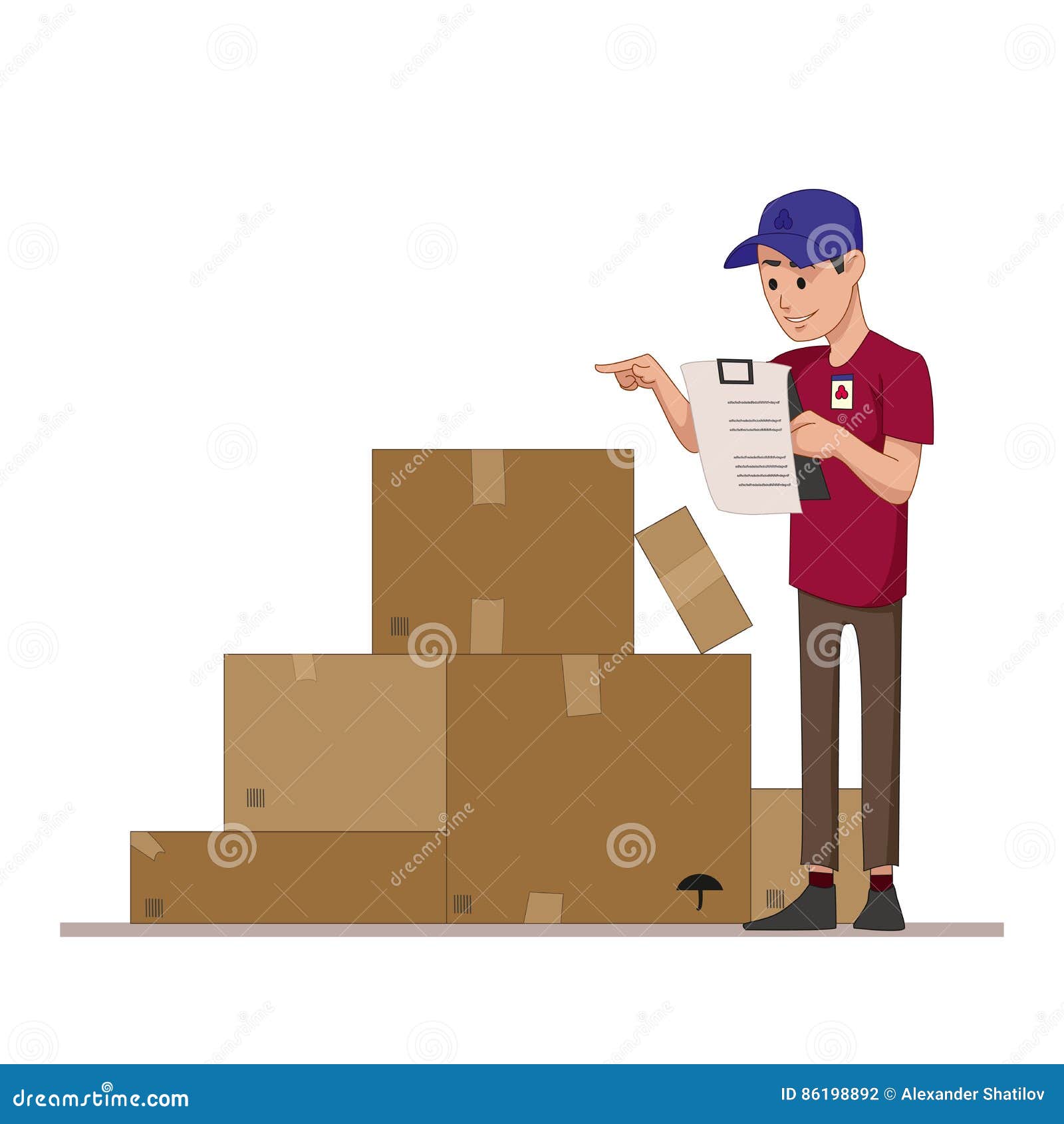 Warehouse Character Lifting Box By Forklift Car Cartoon Vector ...