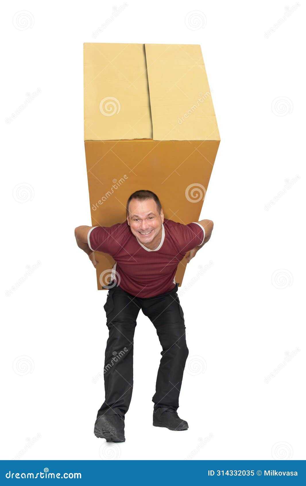 Courier Delivering a Large Package, Isolated on a White Background ...