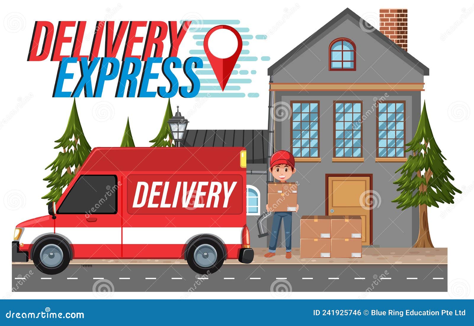 Courier Delivering Packages with Delivery Express Logo Stock Vector ...