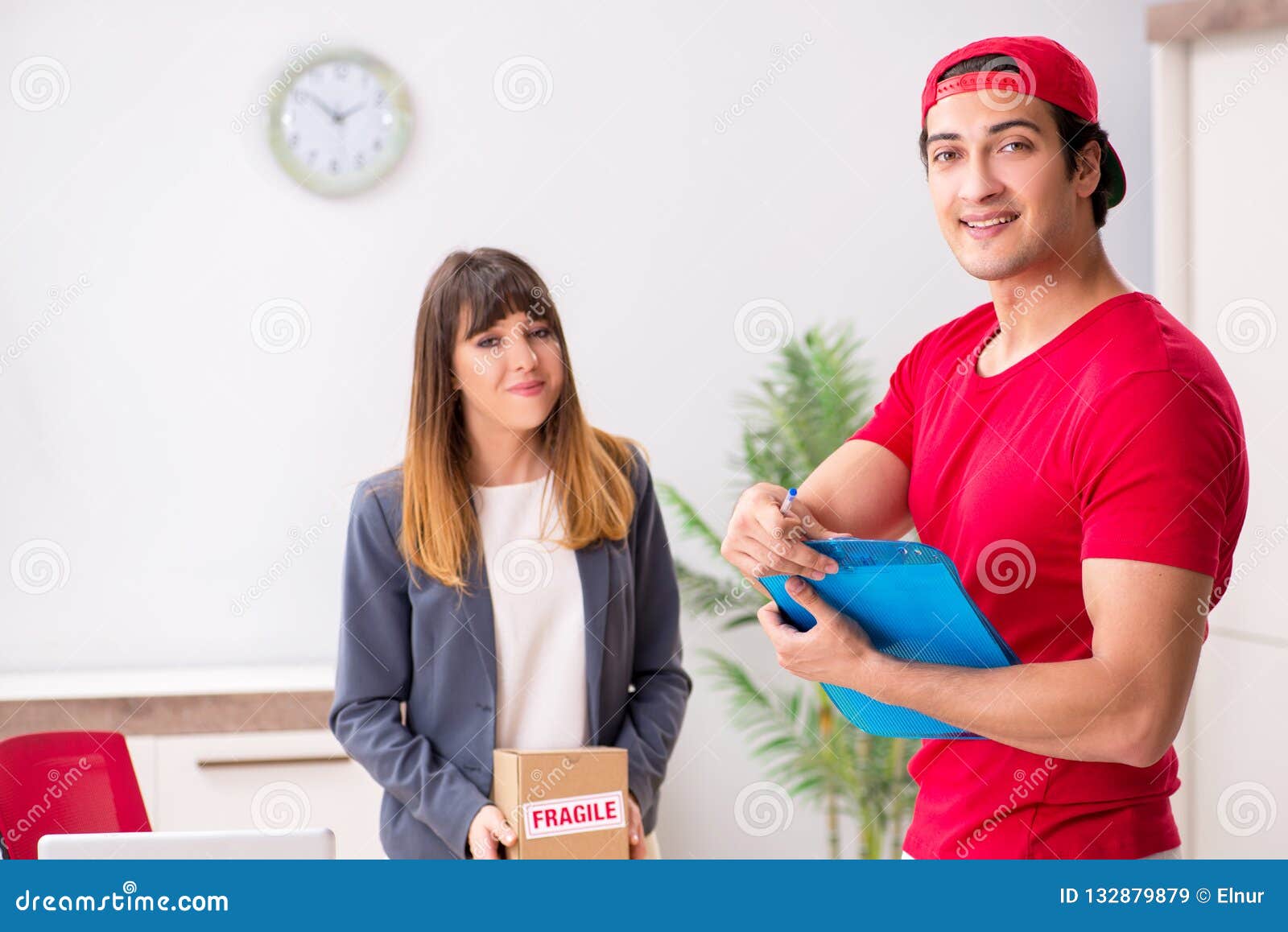 The Courier Delivering Parcel To the Office Stock Image - Image of ...