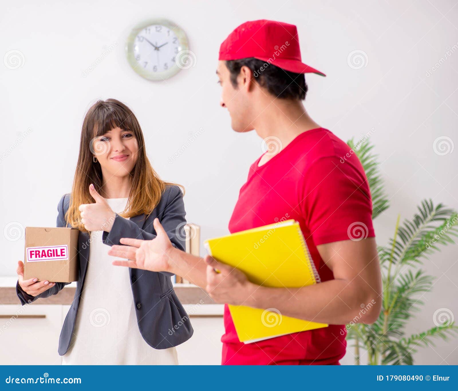 Courier Delivering Parcel To the Office Stock Photo - Image of business ...