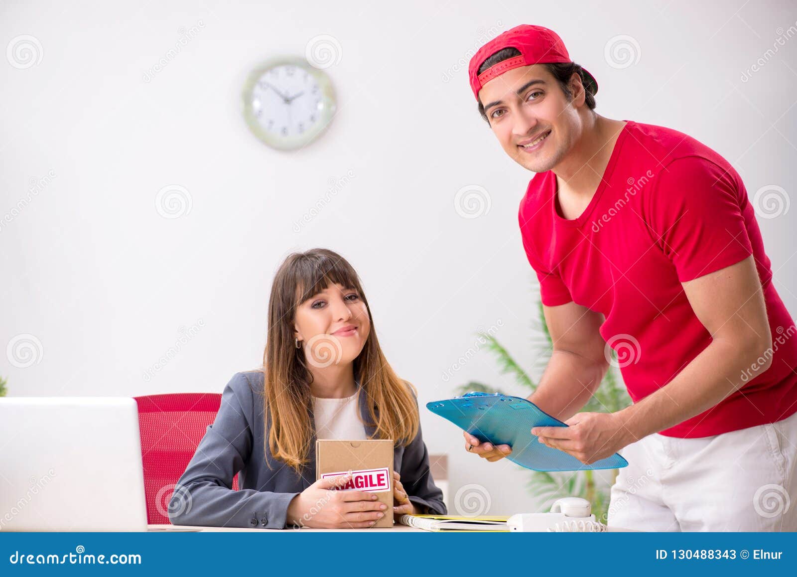 The Courier Delivering Parcel To the Office Stock Image - Image of ...