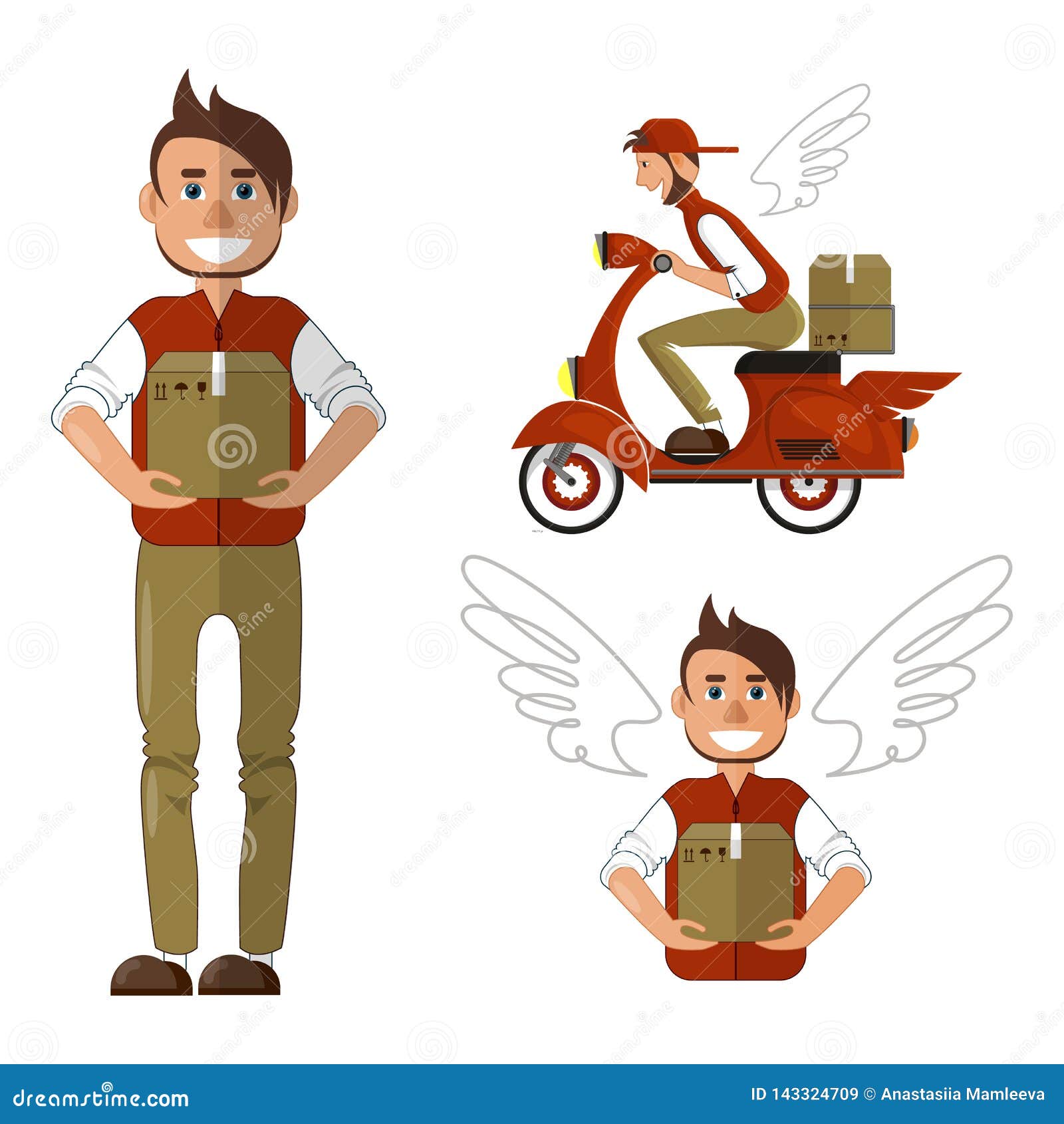 Men In Courier Uniforms Pack And Carry Mail Boxes. Vector 3d Isometric ...