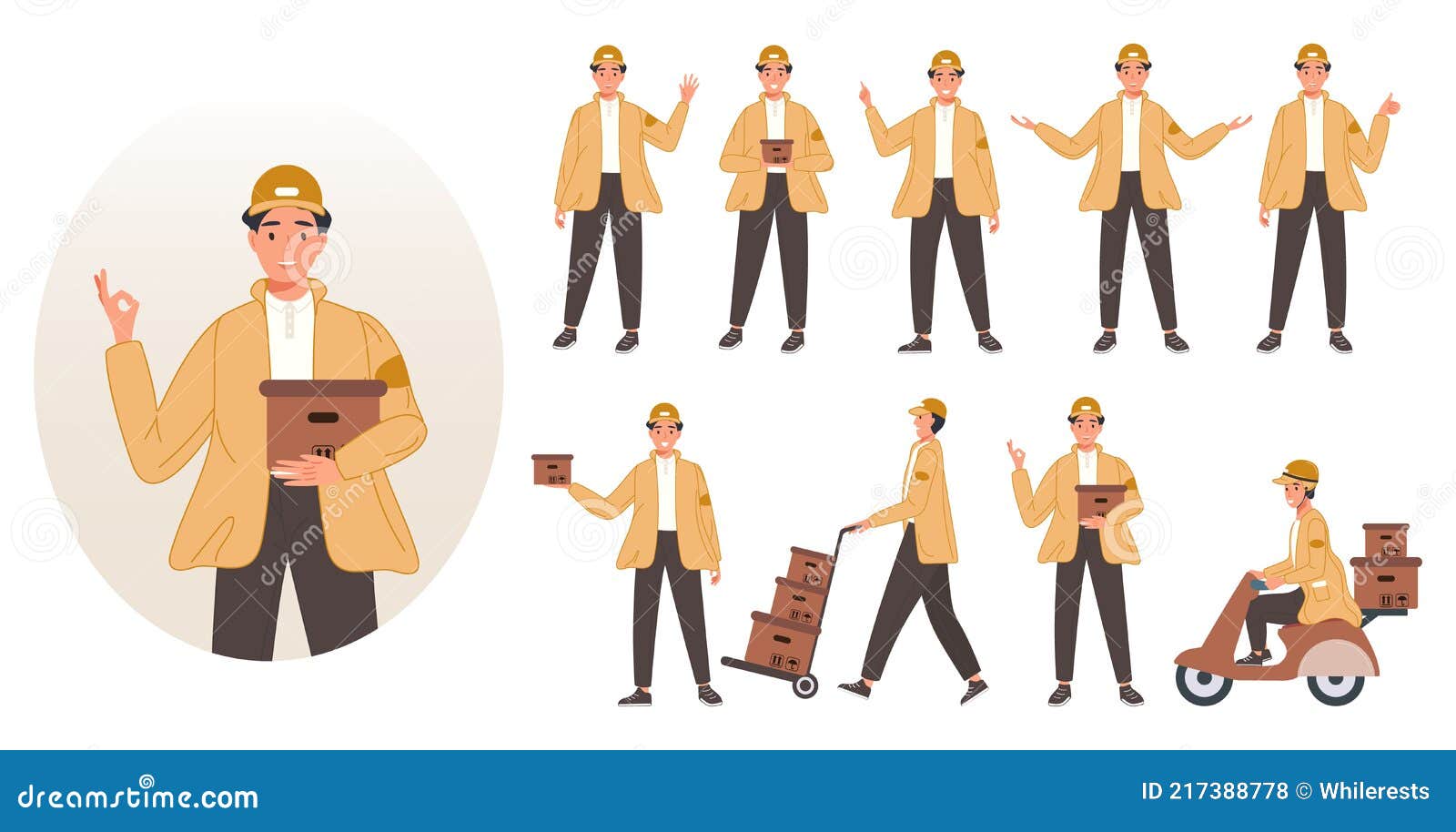 Courier or Delivery Service Workers Standing in Different Poses ...