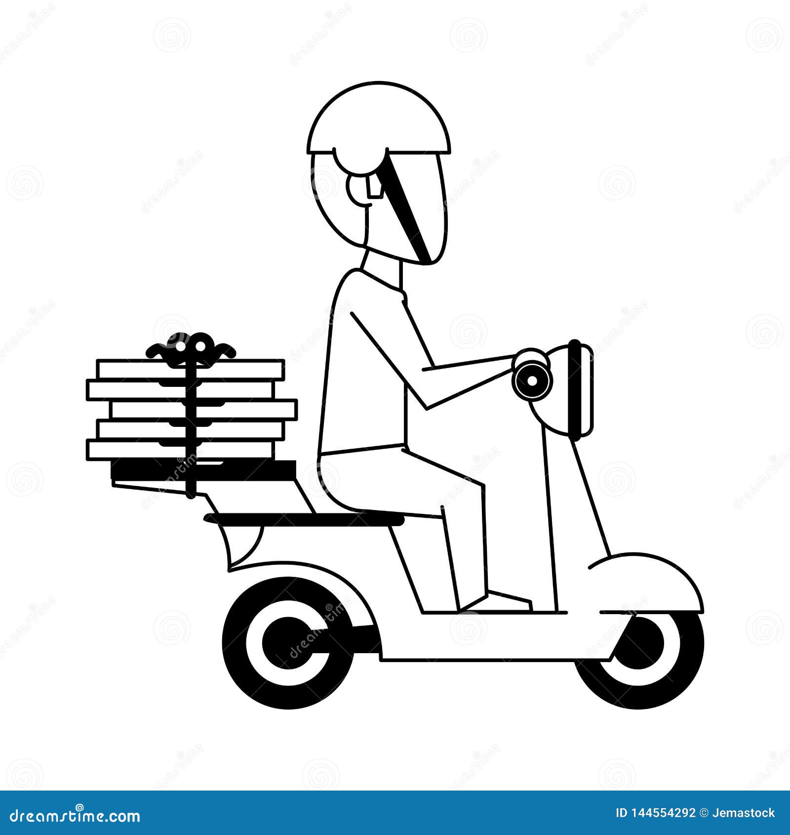 Courier Driving Scooter with Pizzas in Black and White Stock Vector ... Courier Driving Scooter with Pizzas in Black and White Stock Vector ...