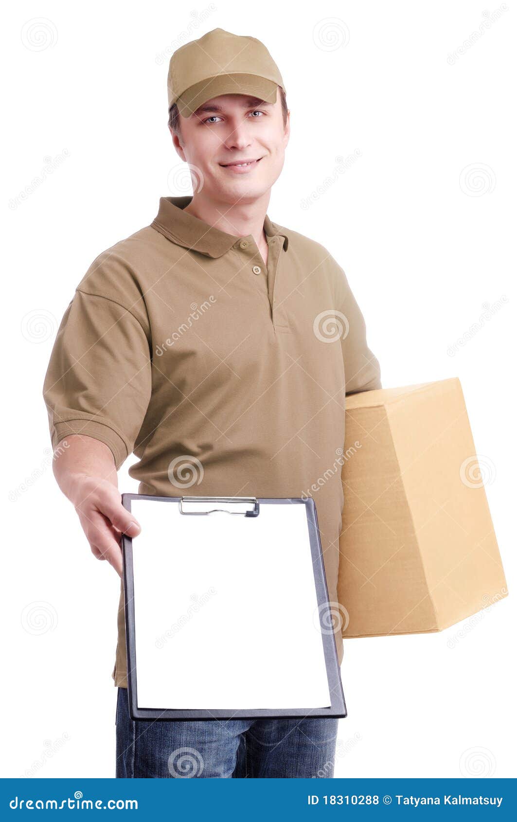 Courier in khaki uniform stock photo. Image of tablet - 18310288