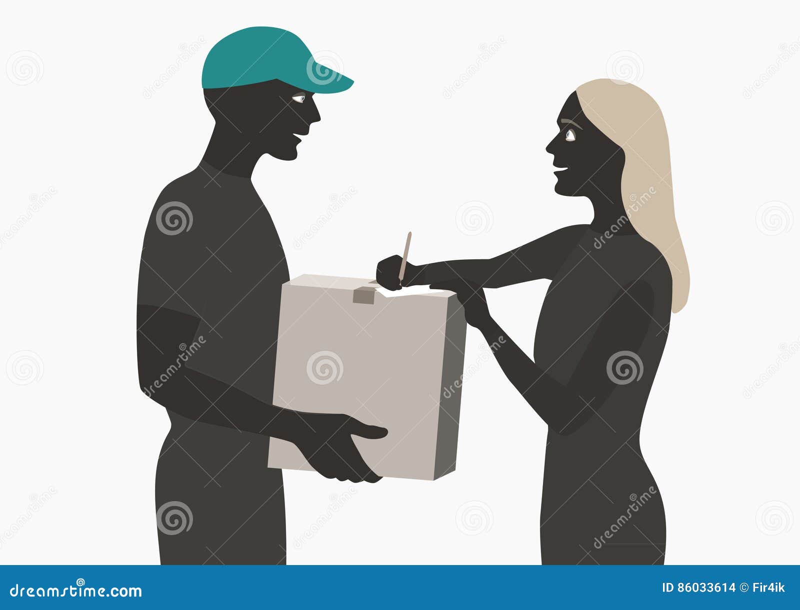 Courier with Sending and Woman Signs Documents Stock Vector ...