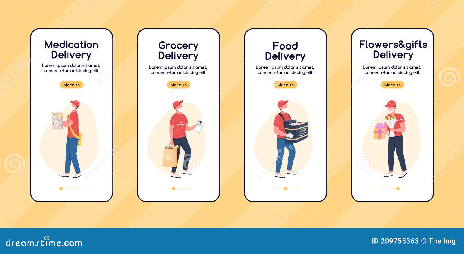 Courier Service Workers Onboarding Mobile App Screen Flat Vector ...