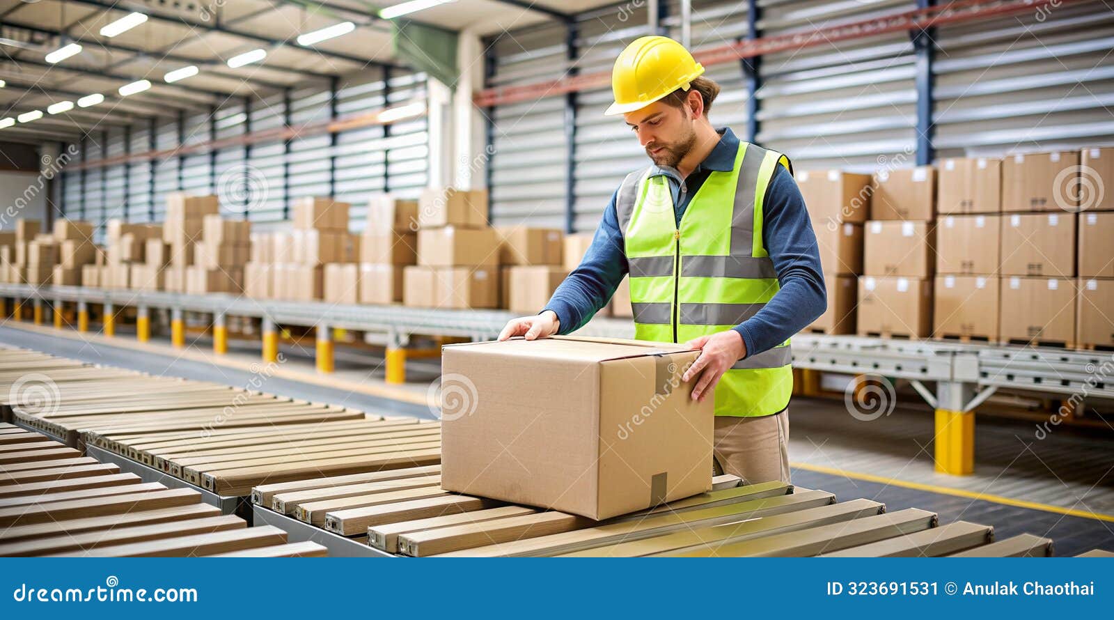 Courier Sorting Packages at a Distribution Centre AI Generative Stock ...