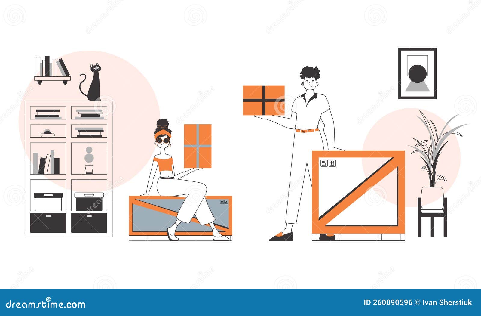 Courier Team. Parcel Delivery Concept. Linear Modern Style. Stock ...