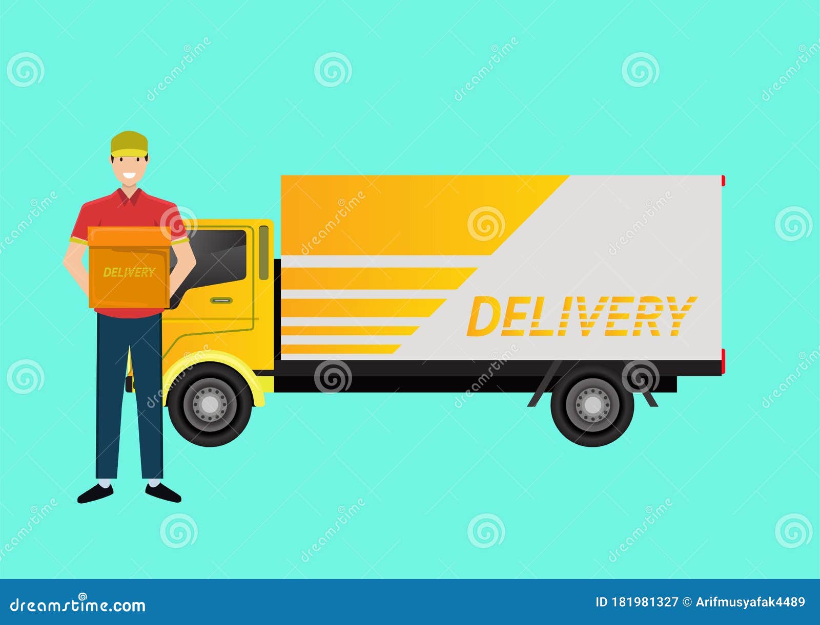 Courier and Truck in Flat Design Style Stock Vector - Illustration of ...
