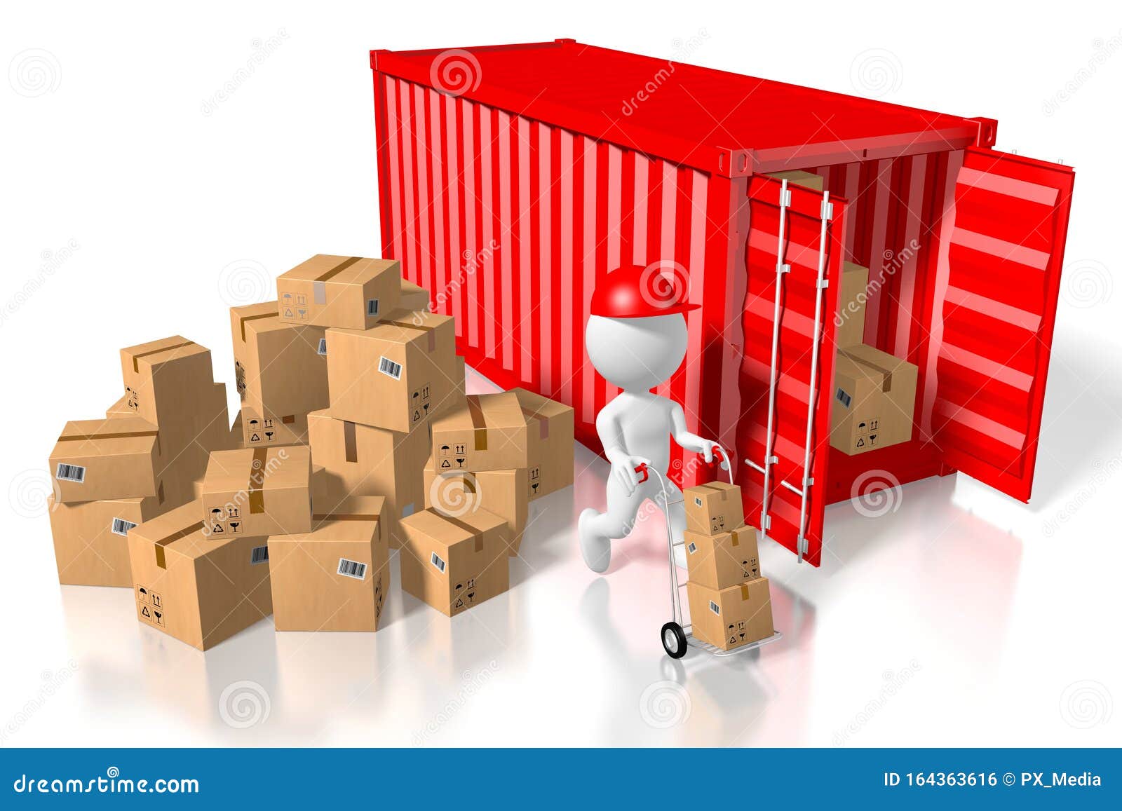 Courier Unpacking Cargo Container - 3D Rendering Stock Illustration ...