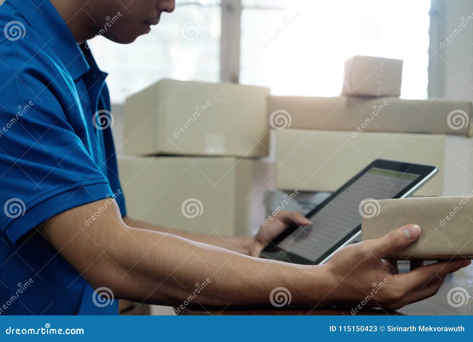 Courier Checking the Delivery Receipt in Office. Stock Image - Image of ...