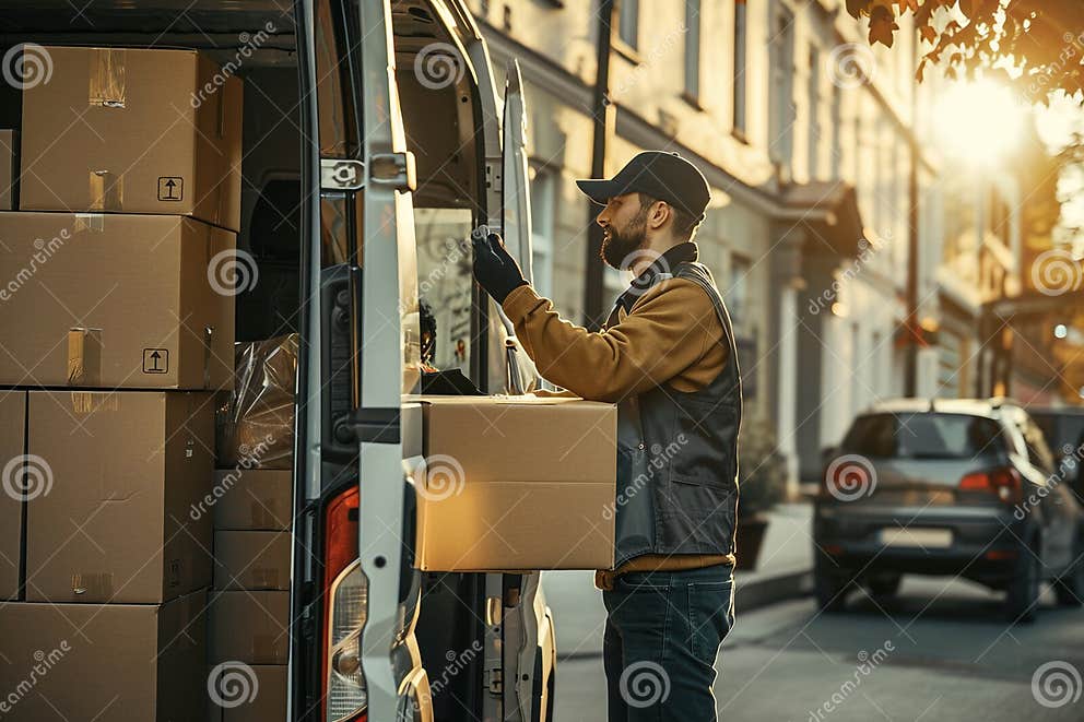 Courier Vehicle Loading Parcels for Delivery Showcasing the Efficiency ...