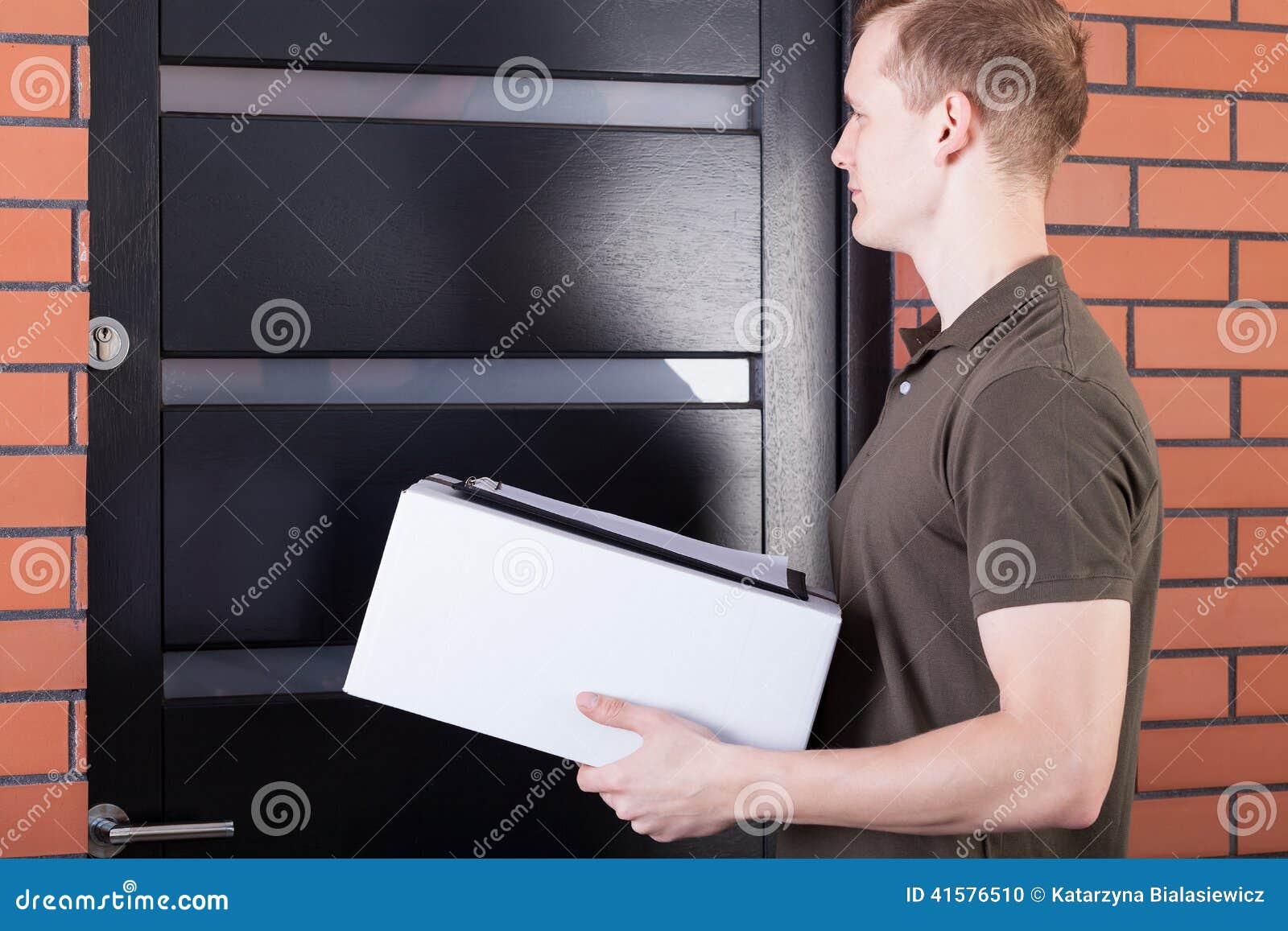 The Courier Waiting Outside the Door Stock Photo - Image of beauty ...