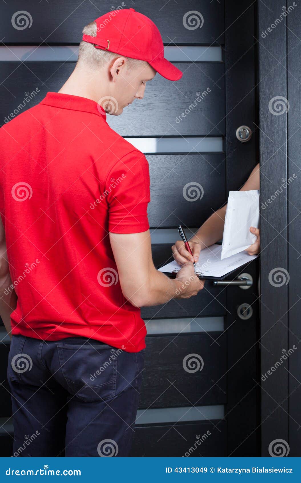 Courier Waiting for a Signature Stock Image - Image of client, express ...