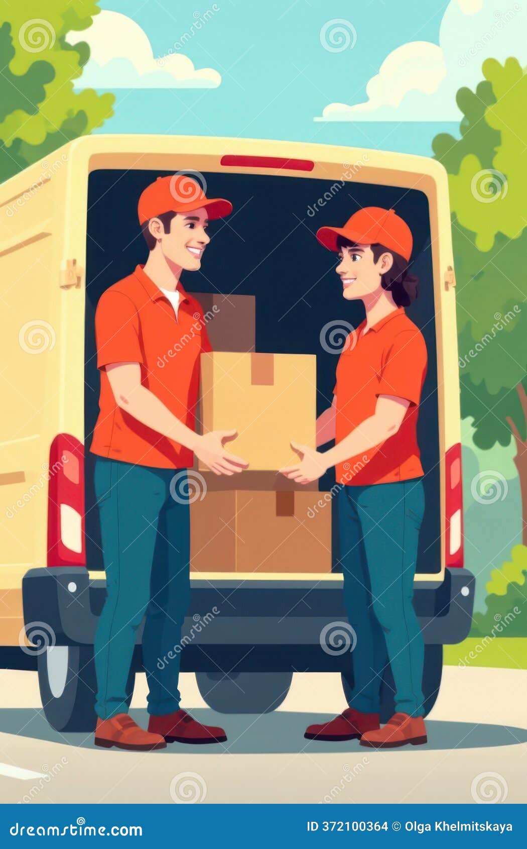 Couriers Collaborating To Load Delivery Van Stock Photography ...