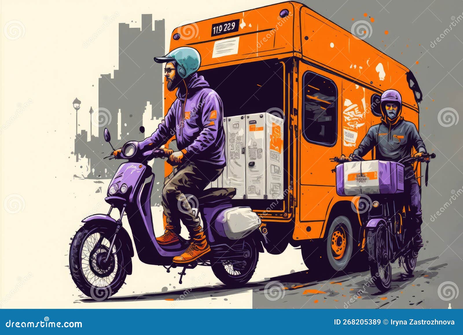 Couriers on Scooters Delivering Goods. Generative Ai Stock Image ...
