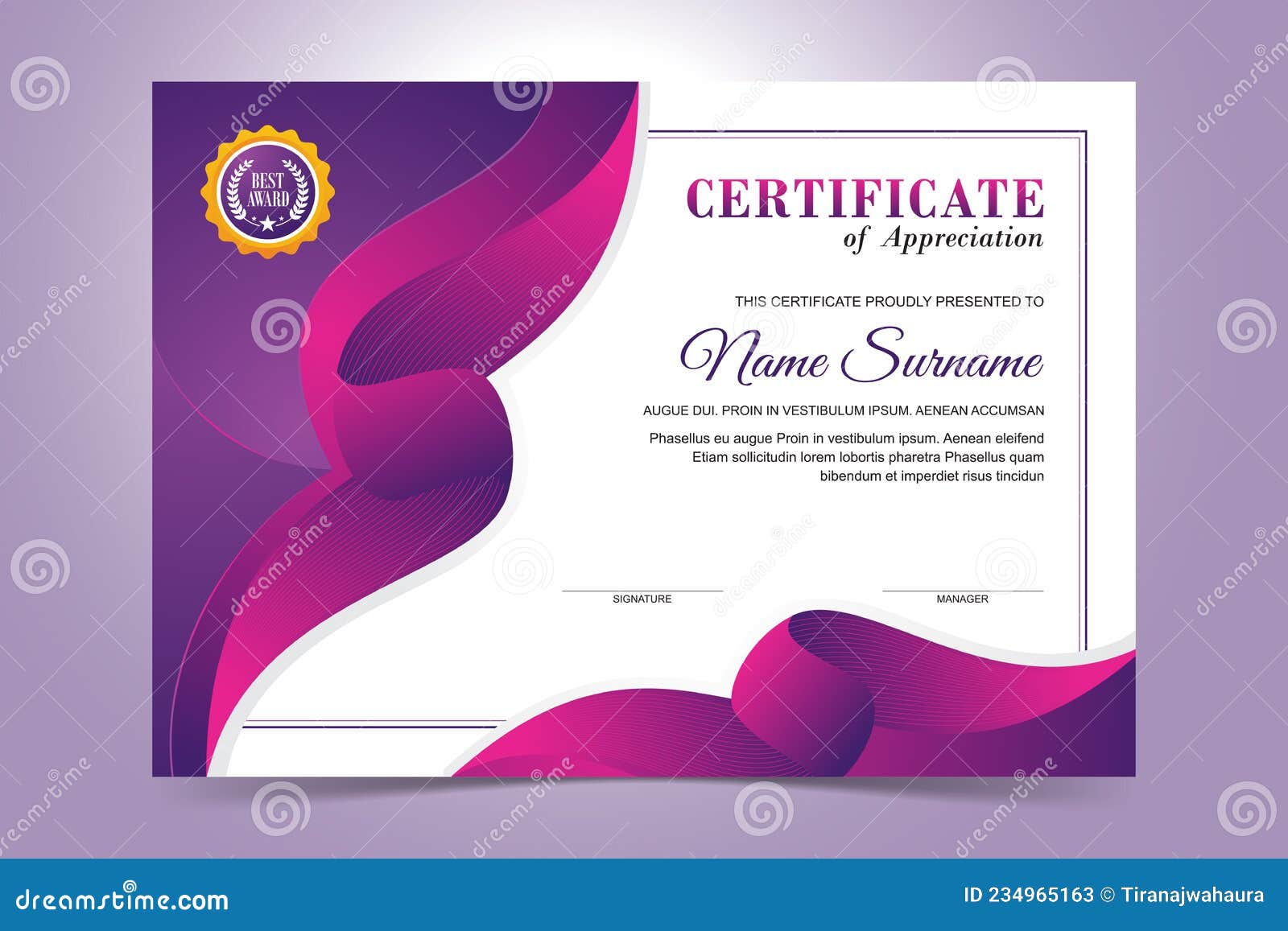 Elegant Purple Certificate Template with Abstract Gradient Shape Design ...