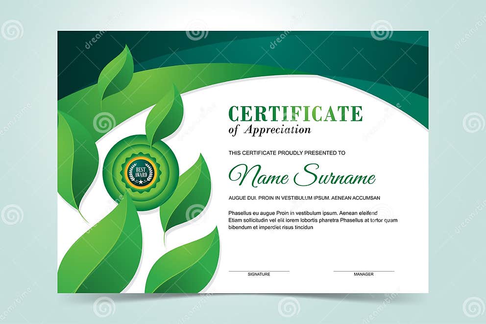 Modern Environmental Certificate Template with Green Leaves Stock ...