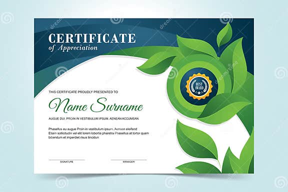 Environmental Certificate Template with Green Leaves Stock Vector ...