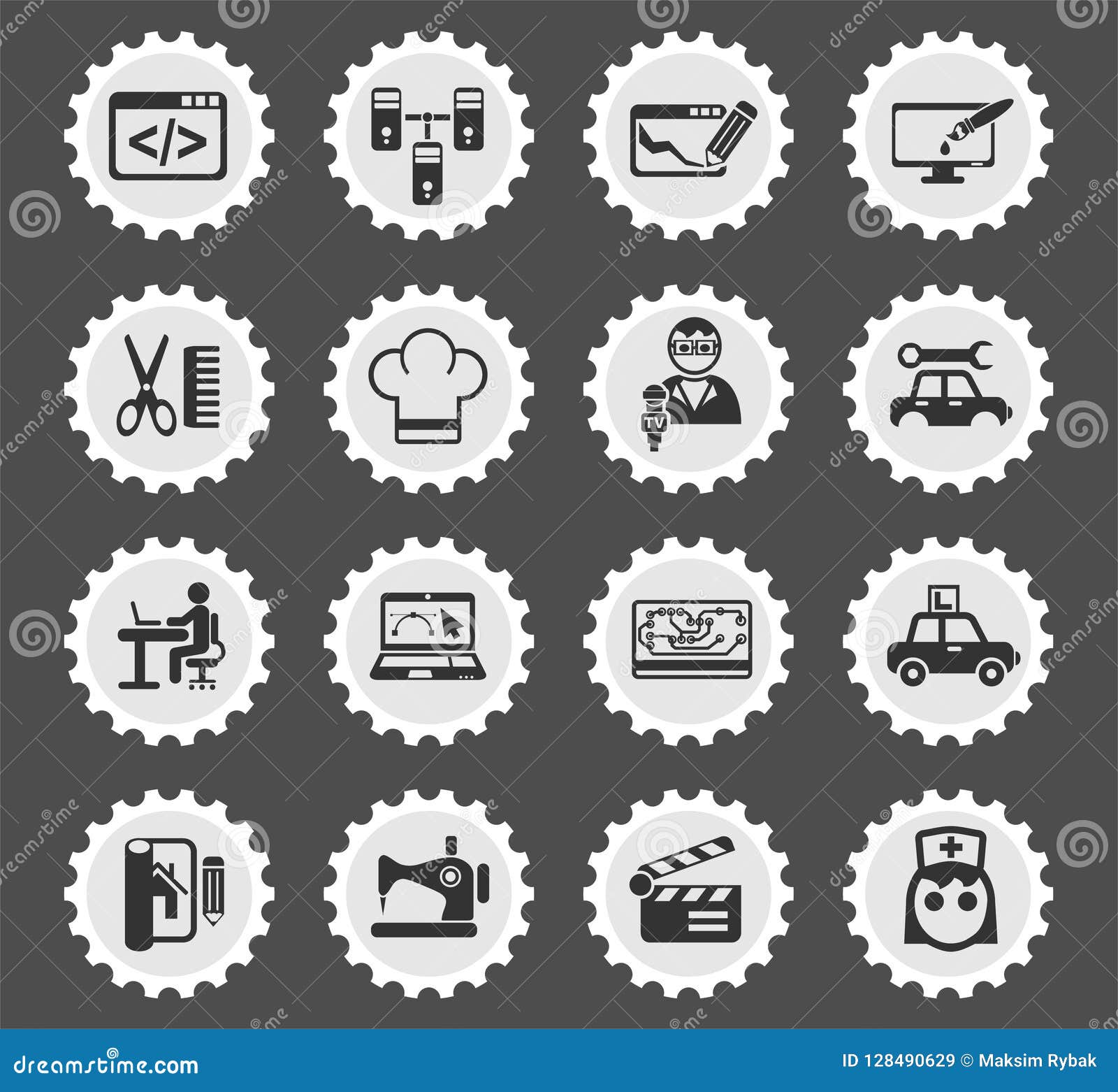 Courses icon set stock vector. Illustration of computer - 128490629